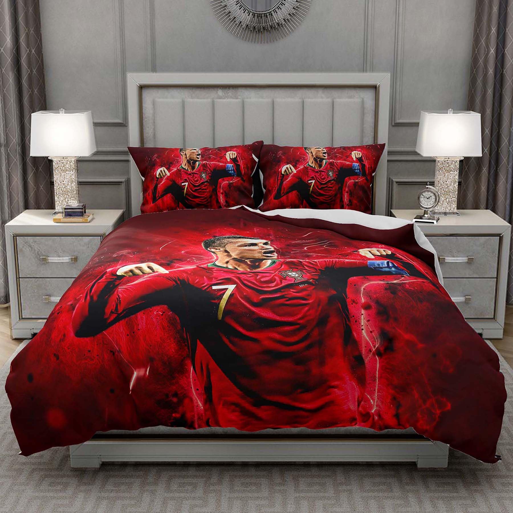Generic Football Duvet Cover Full Microfiber Bedding Set 3PC Kids Comforter Cover Set, Lightweight Soft Zipper Breathable Closure - Duvet Cover Full 80""x90""