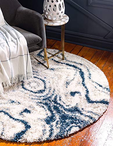 Unique Loom Hygge Shag Collection Area Rug - Valley (5' Round, Blue/ Gray)