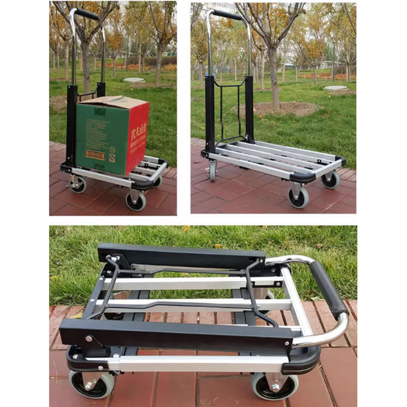 Generic Heavy Duty Flatbed Trolley Foldable Handling Truck Universal Brake Wheel Loading Moving Trolley for Warehouse Use