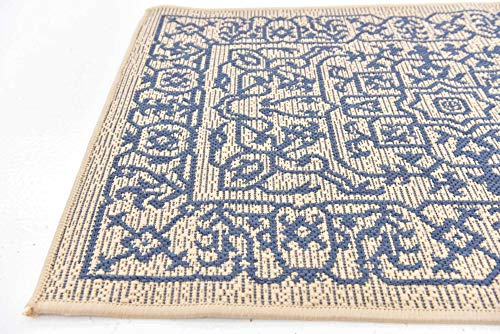 Unique Loom Outdoor Botanical Collection Area Rug - Allover (2' 2" x 3' 1" Rectangle, Beige and Blue/ Blue)