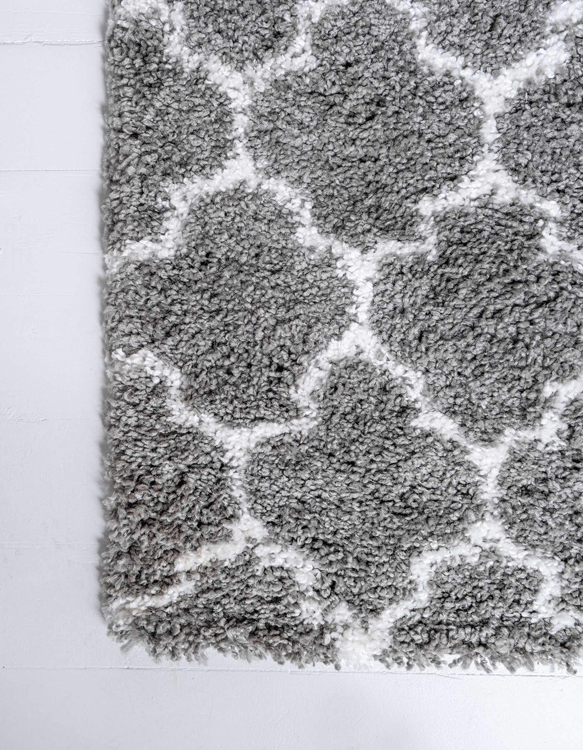 Unique Loom Rabat Shag Collection Area Rug - Marble (8' x 10' Rectangle, Gray/ Ivory)