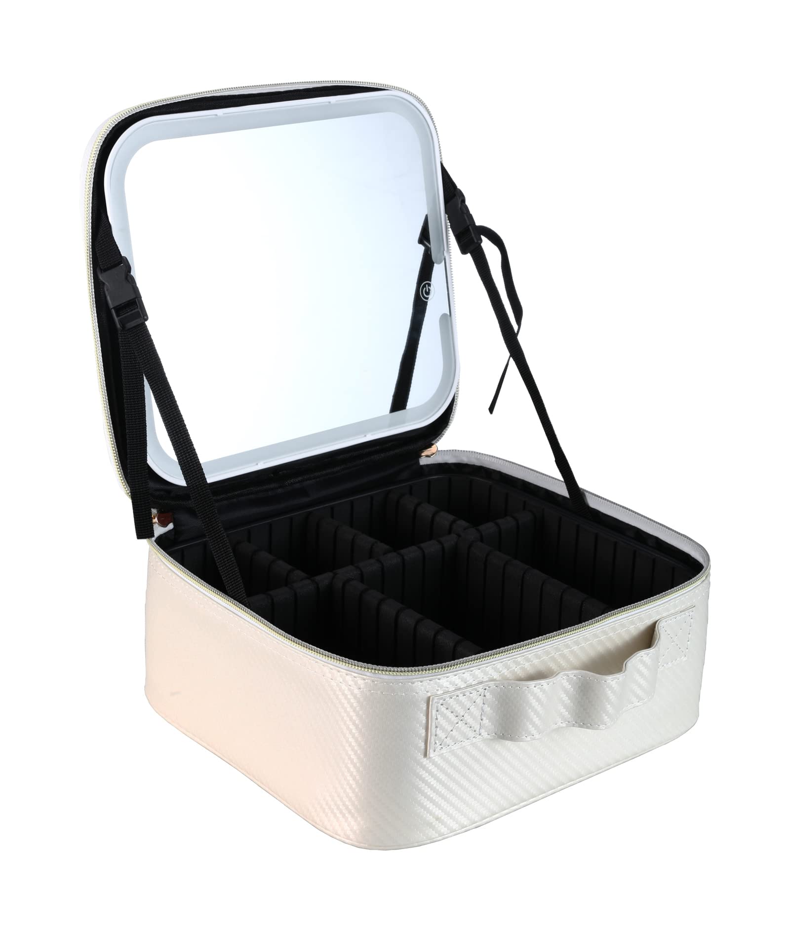 Ginleder Beauty bag Waterproof Leather travel portable makeup case with Adjustable Big Led lights mirror Cosmetic Storage Box (Beige)