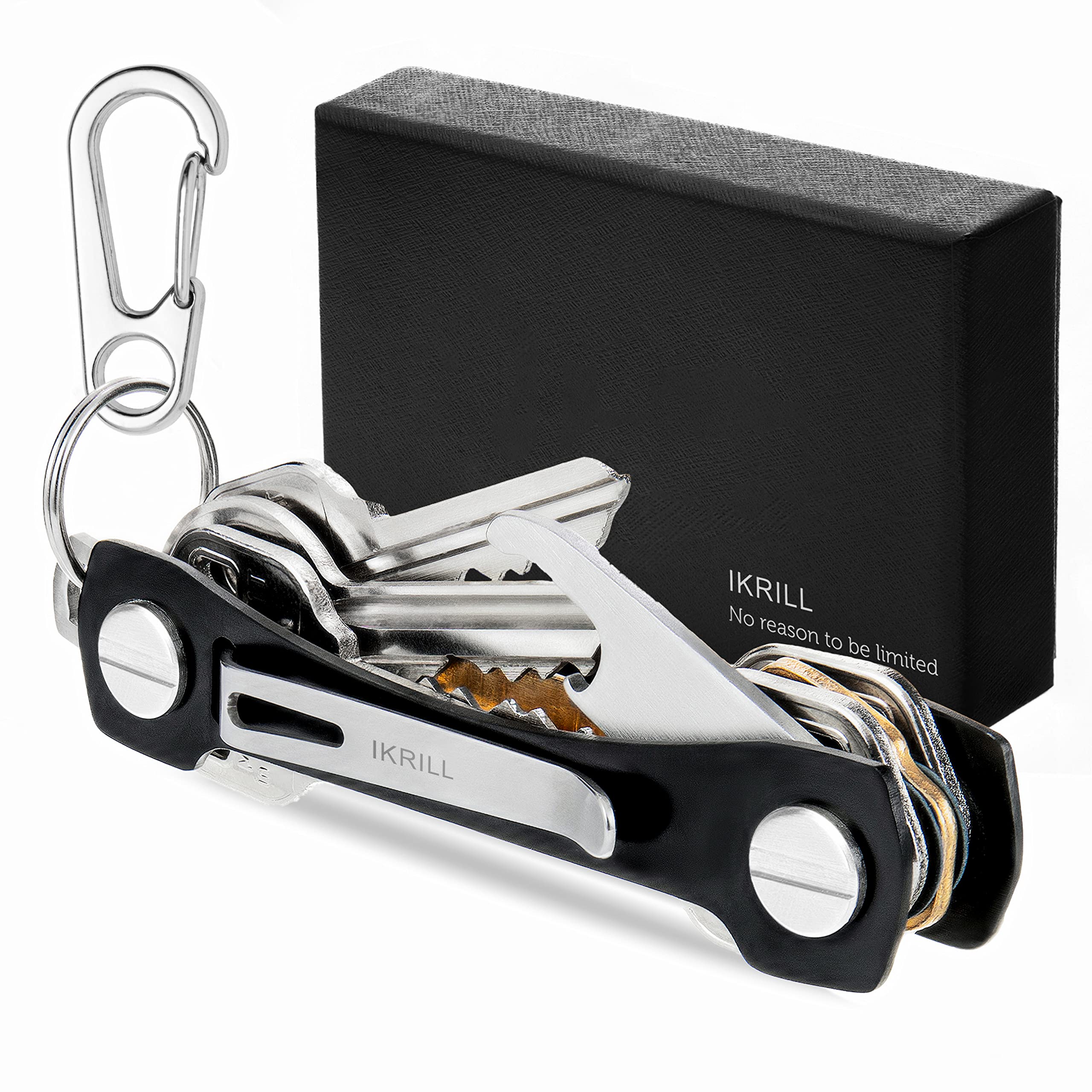 Compact Key Holder -Smart Key Organizer for Keychain -Minimalist EDC Key Carrier w Expansion Screws, Pocket Clip, Key Ring Attachment Loop Piece for Car Key Fob, Bottle Opener Accessories, 14 keys