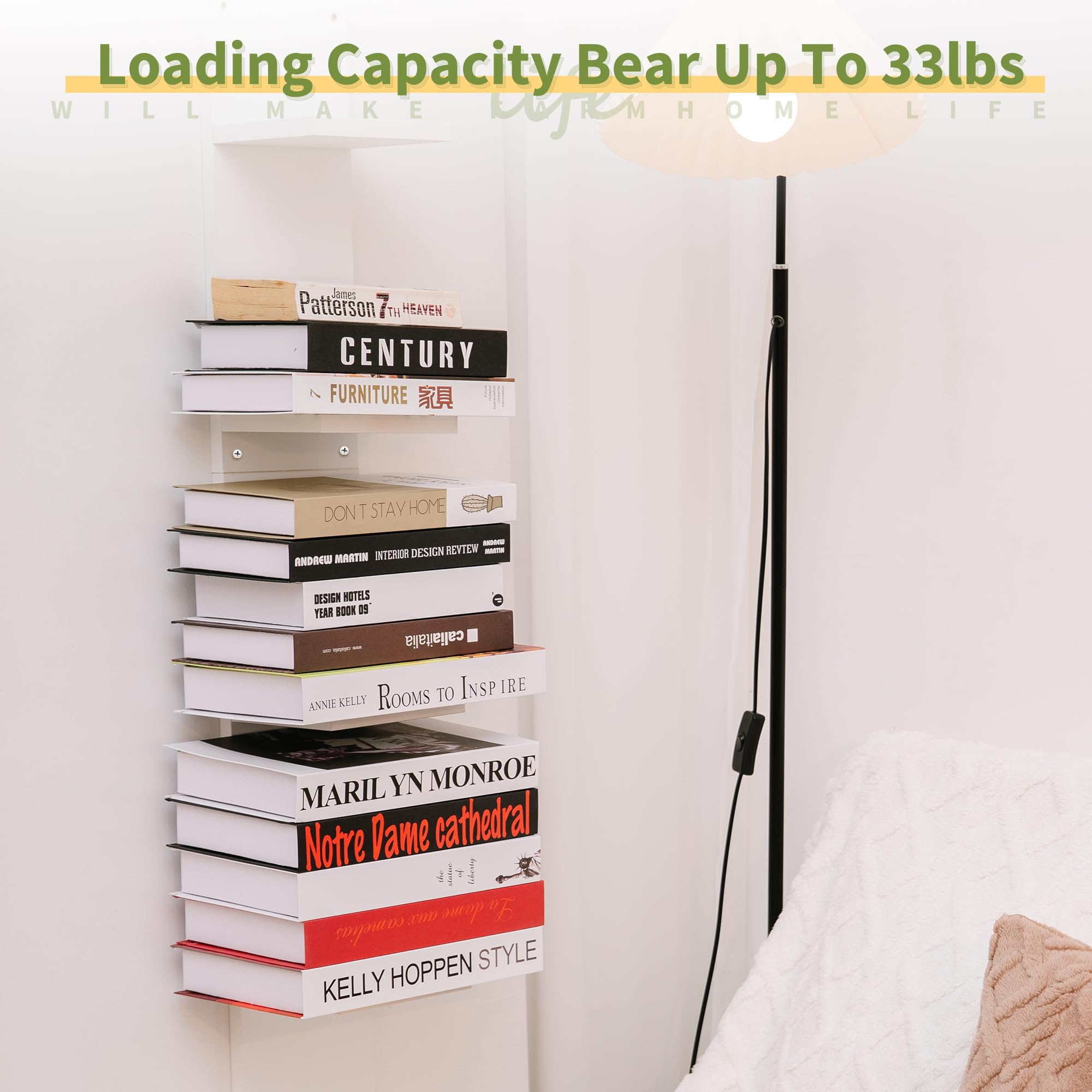 Defined Deco 5 Tier Wall Shelves White-Vertical Column Shelf Floating Storage Home Display-Lack Wall Shelf Unit,Organizer Tall Tower Design Utility Shelving for Home, Bedroom,Living Room,Office Decor