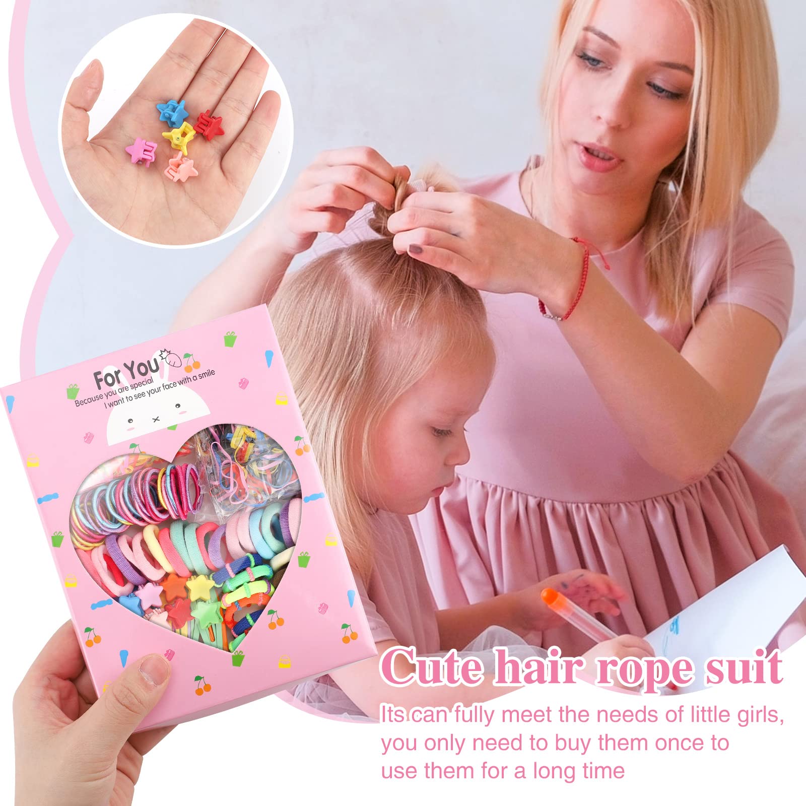 Girls' Hair Accessories, 800 Pcs Assorted Hair Ties, Rubber Bands in Different Styles for Toddlers and Teens - Gift Box Included