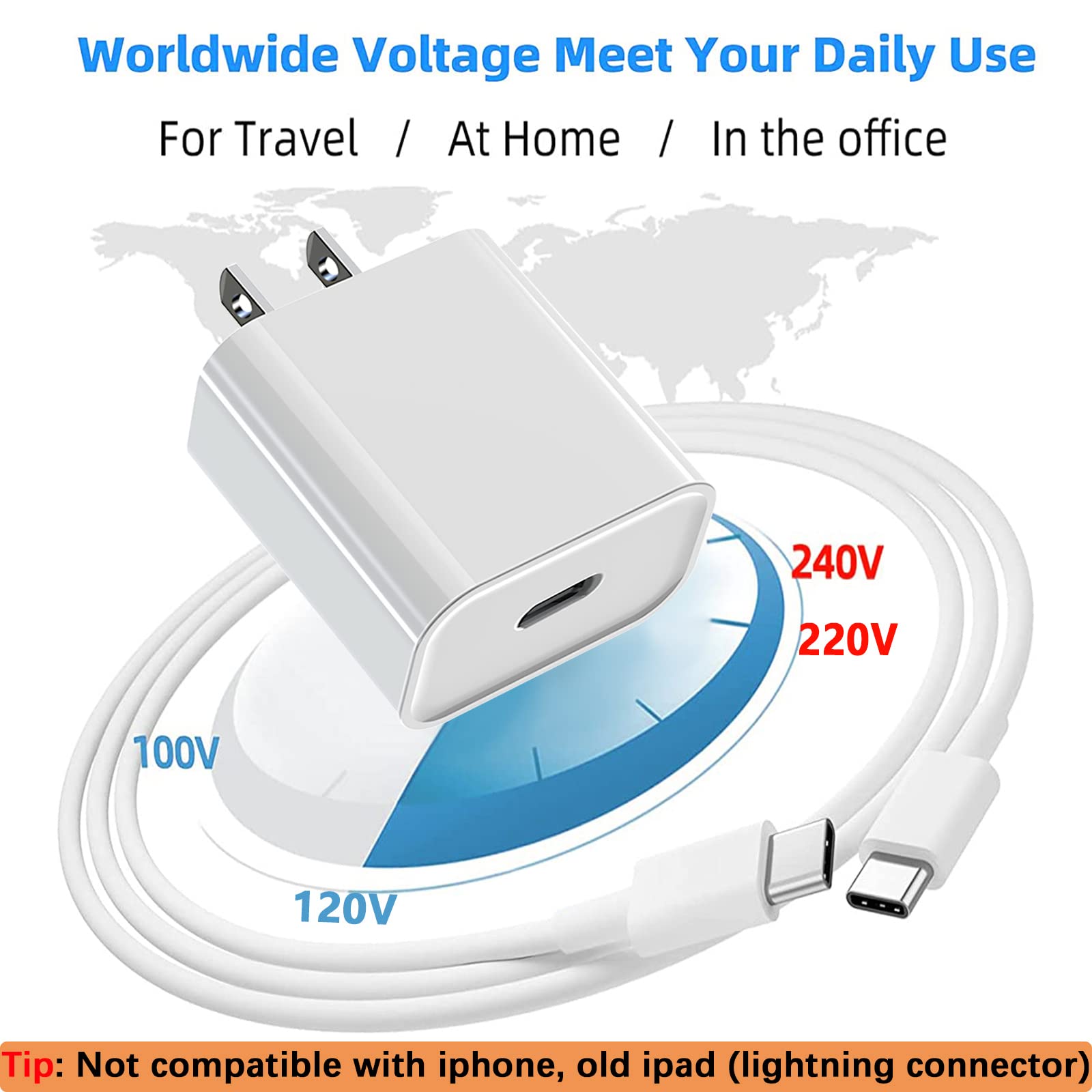 GKW i Pad Charger Fast Charging Long Cord for iPad Pro 13/12.9/11 inch M4,for iPad Air 6th M2/5th/4th,for iPad 10th Generation,for iPad Mini 6, 10ft USB C to C Cable and USBC Block 20W, 3Pack White