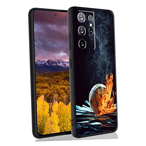 Compatible with Samsung Galaxy S23 Ultra Basketball Case, Basketball Fire and Smoke Flame Pattern for Samsung Case Men Boys, Soft Silicone Stylish Anti-Slip Protective Case for Samsung