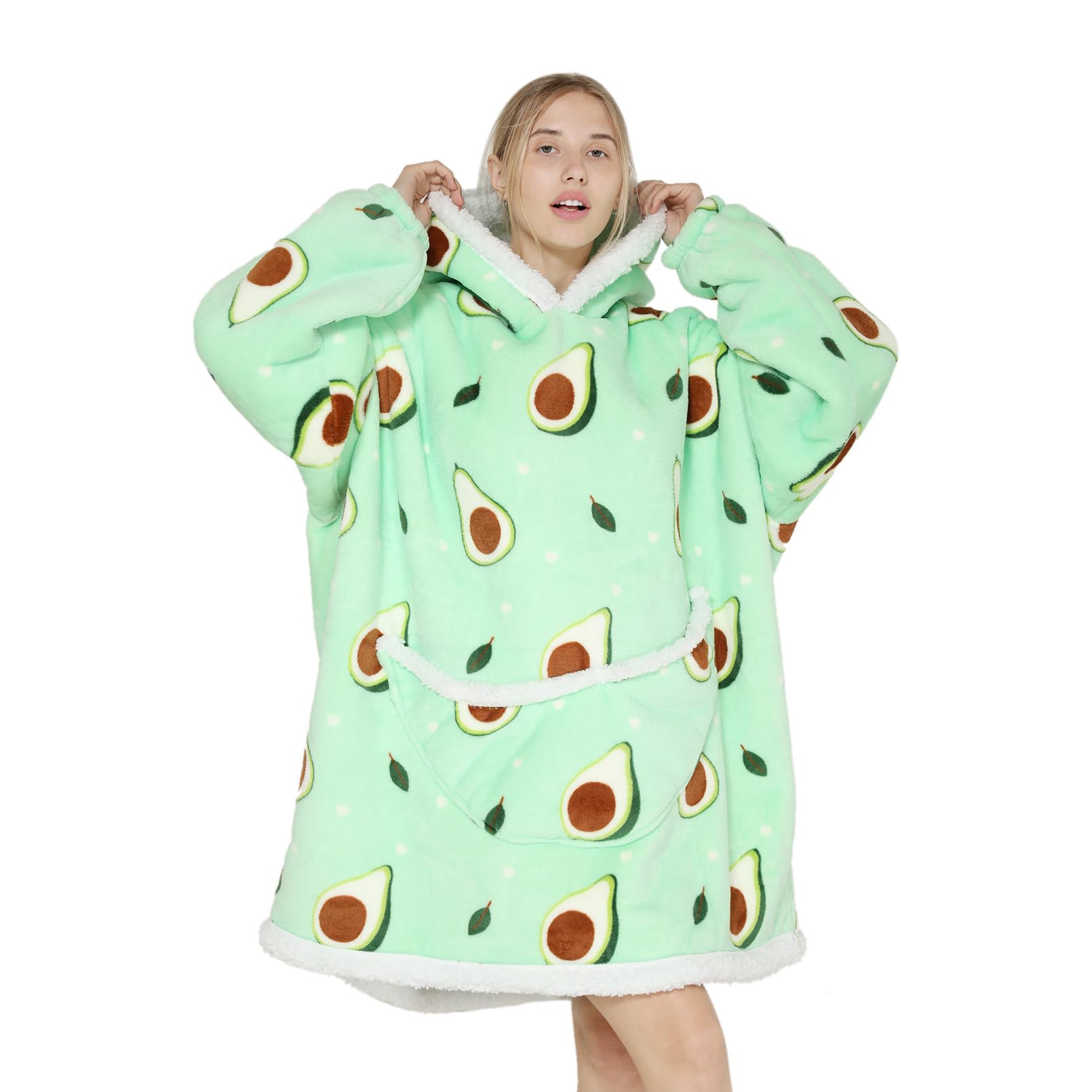 Deserthome Wearable Blanket Hoodie Oversized Hooded Blanket for Adult Women Super Soft Comfortable Warm Flannel Green Avocado