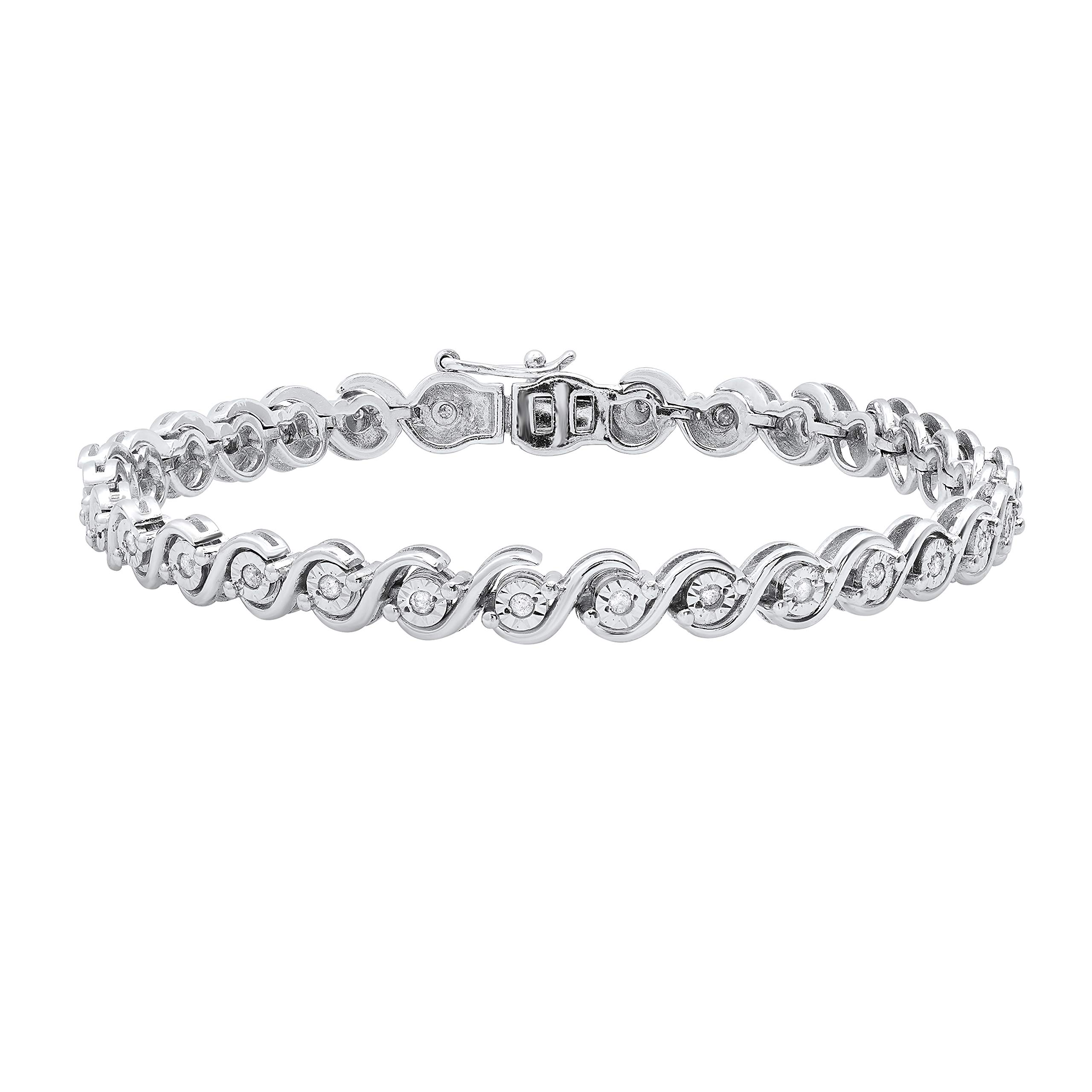 Dazzlingrock Collection 0.50 Carat (ctw) Round White Diamond Ladies Illusion Swirl Tennis Bracelet 1/2 CT, Sterling Silver