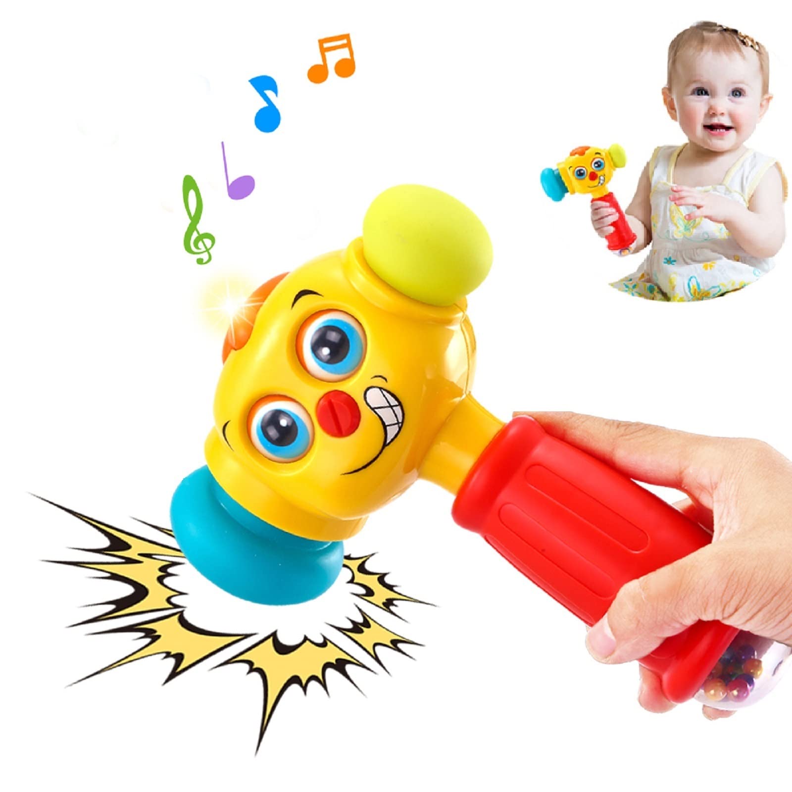 VATOS Musical Light Hammer Toy for Babies 12-18 Months - Infant Hammer with Sounds and Lights for 1 Year Olds