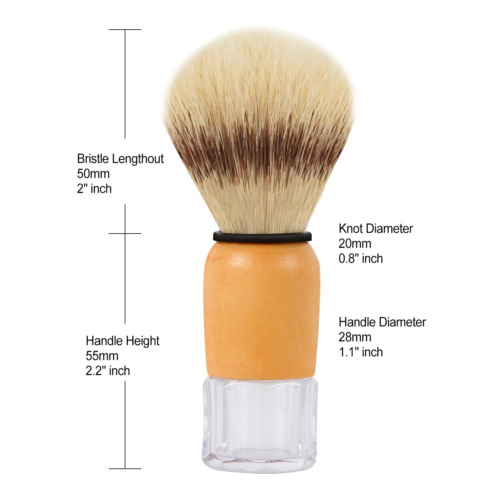 Genixart Nature Bristle Shaving Brush with Varnished Wooden Handle Plus Transparent Base, Perfect for Mens Wet Shave (1pc Gift Pack)