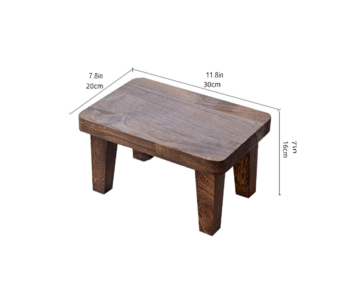 Tung wood step stool with non-slip rubber feet, small step stool for bedroom, kitchen and living room, load capacity up to 300 lbs, sturdy and durable, no assembly required