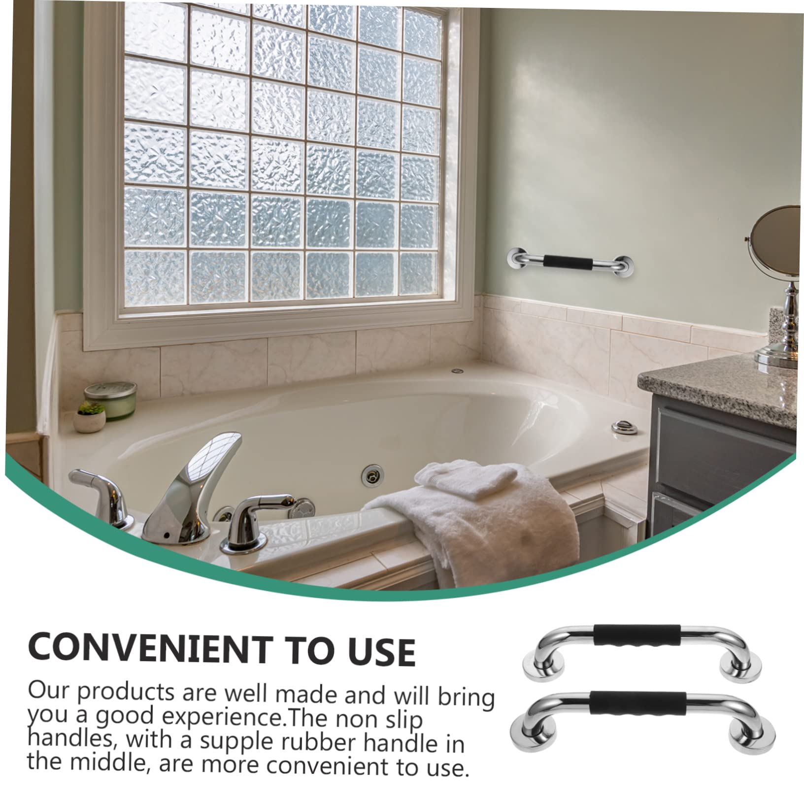 GLSTOY 2pcs Balance Bathroom Thickened Sturdy Assist Bars Handicap Bathtub Rail Non- Handgrip Non-Slip Handrails Hand Support Grab Stair Metal Armrests Safety Disable Handles Practical