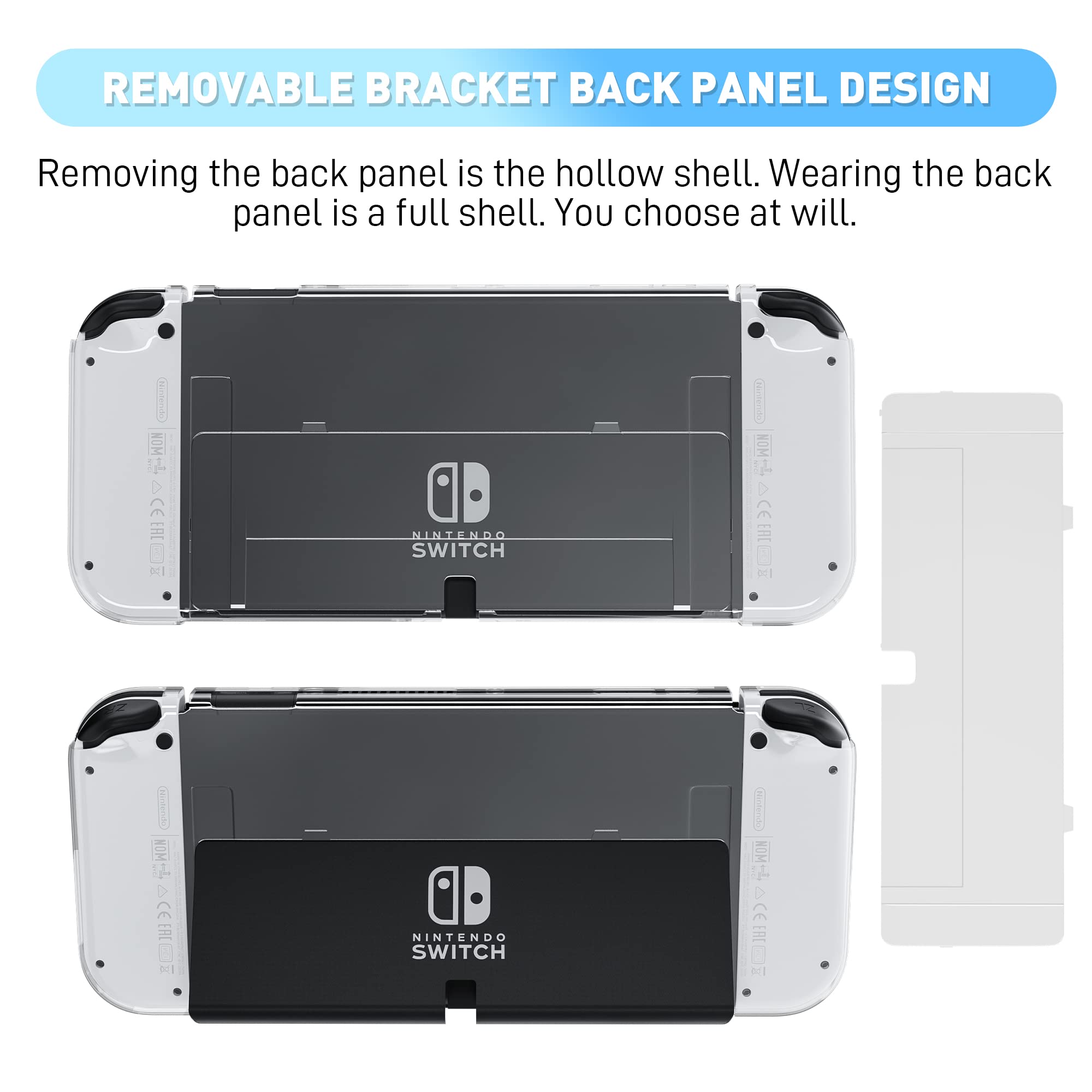 Detachable Case Cover for Nintendo Switch OLED 2021, FANPL Hard PC Protective Case Compatible with Switch OLED Console & Joy Con, Clear Cover with Removable Back Plate of Switch OLED Bracket