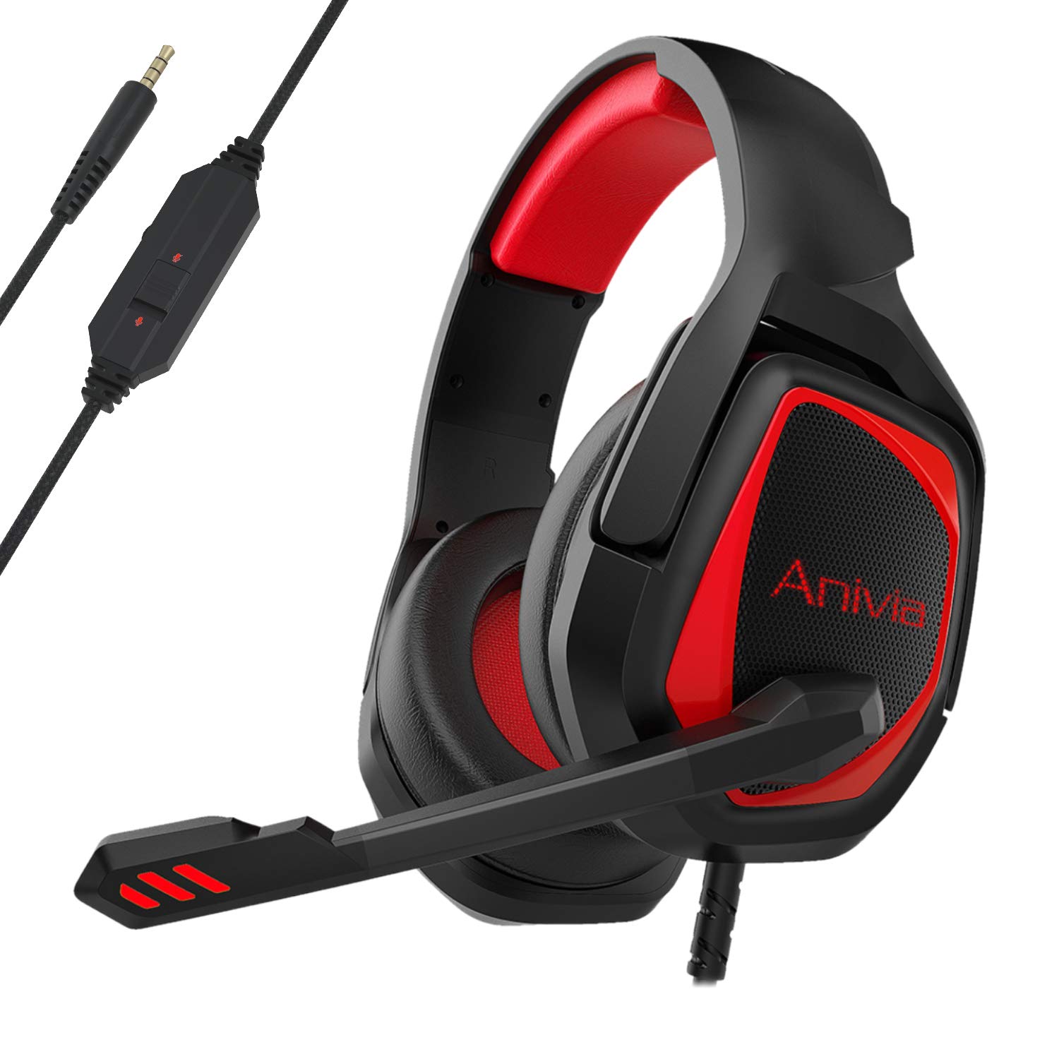 Computer Over Ear Headphones Wired with Microphone - Stereo Headset Gaming Headsets with Soft Memory Earmuffs, Noise Canceling, 3.5mm Audio-Jack for Multi-Platforms (Black Red)