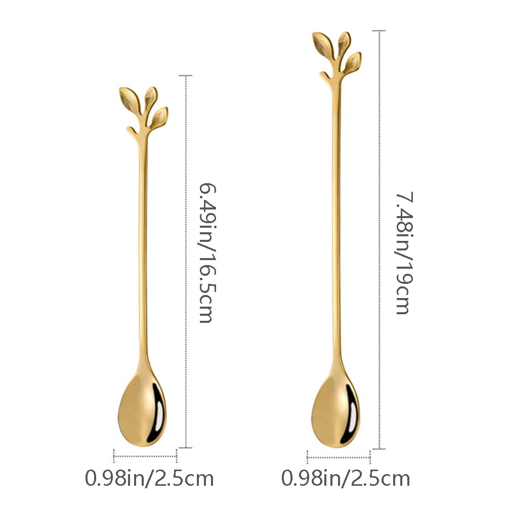 Gold Leaf 6.5inch Teaspoons Set of 6, Stainless Steel Espresso Stirring Spoons,Long Handle Coffee Stir Spoons Set for Coffee Bar, Home Tea Party, Drink