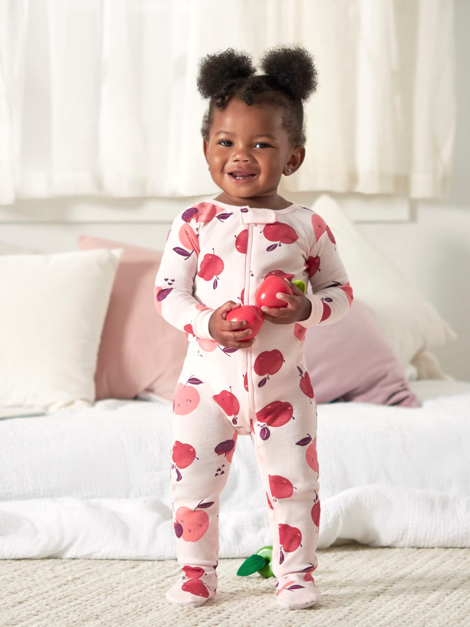 Gerber Baby Girl's 4-Pack Footed Pajamas, Apple and Woodland Floral, 2T