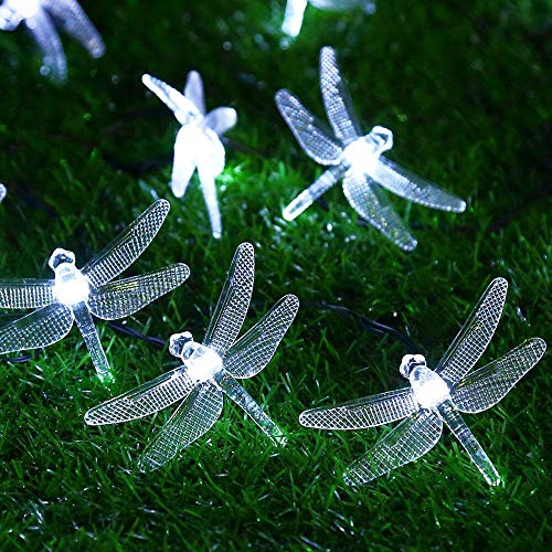 SEMILITS Solar String Light Waterproof Outdoor Fairy Lights 22Ft 30 Crystal Dragonfly LEDs for Pation,Homes,Gardens
