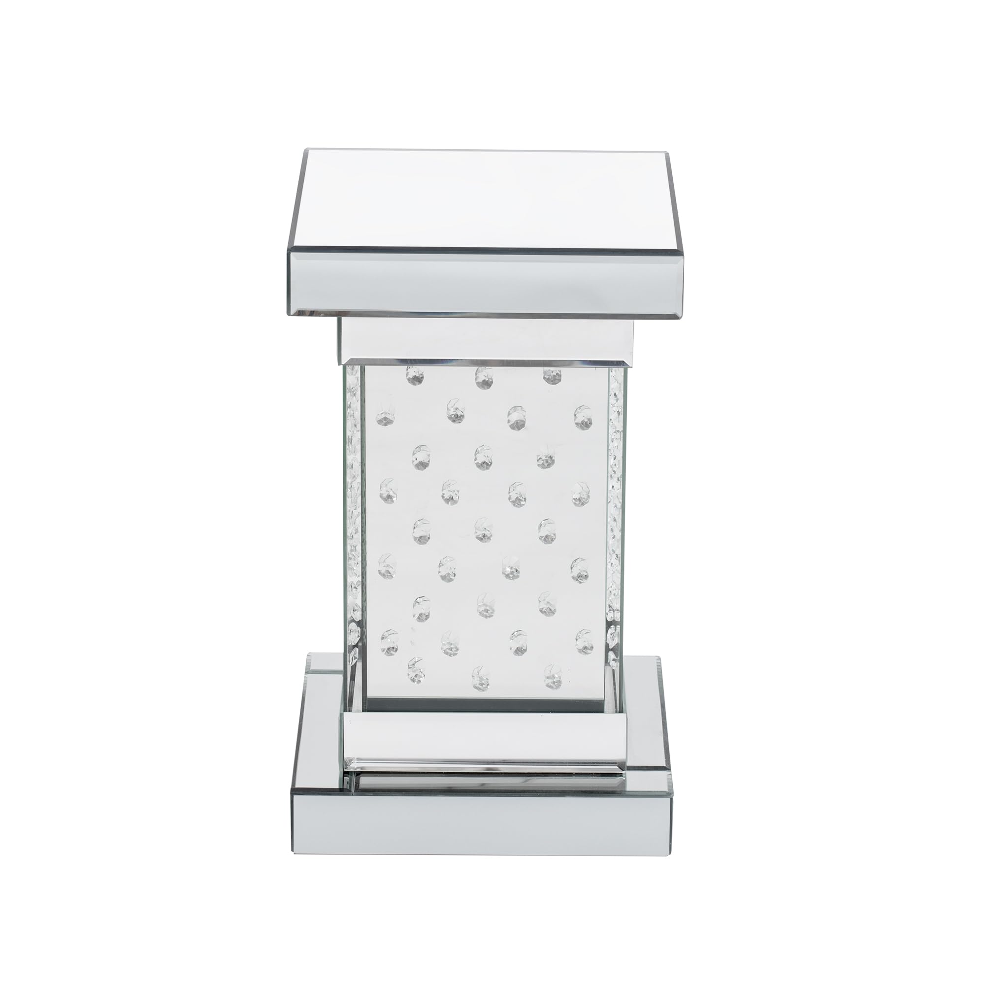 LUMISOL Mirrored Square End Table with LED Lights, Silver End Table with Crushed Diamond, Mirror Silver Side Table for Living Room Small Space, No Assembly Required, Silver