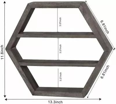 Generic VcJta Wall-Mounted Hexagon Essential Oil Storage Rack Bundle - Set of 3 Shelves for Aromatherapy Collection, Brown, E296017106303
