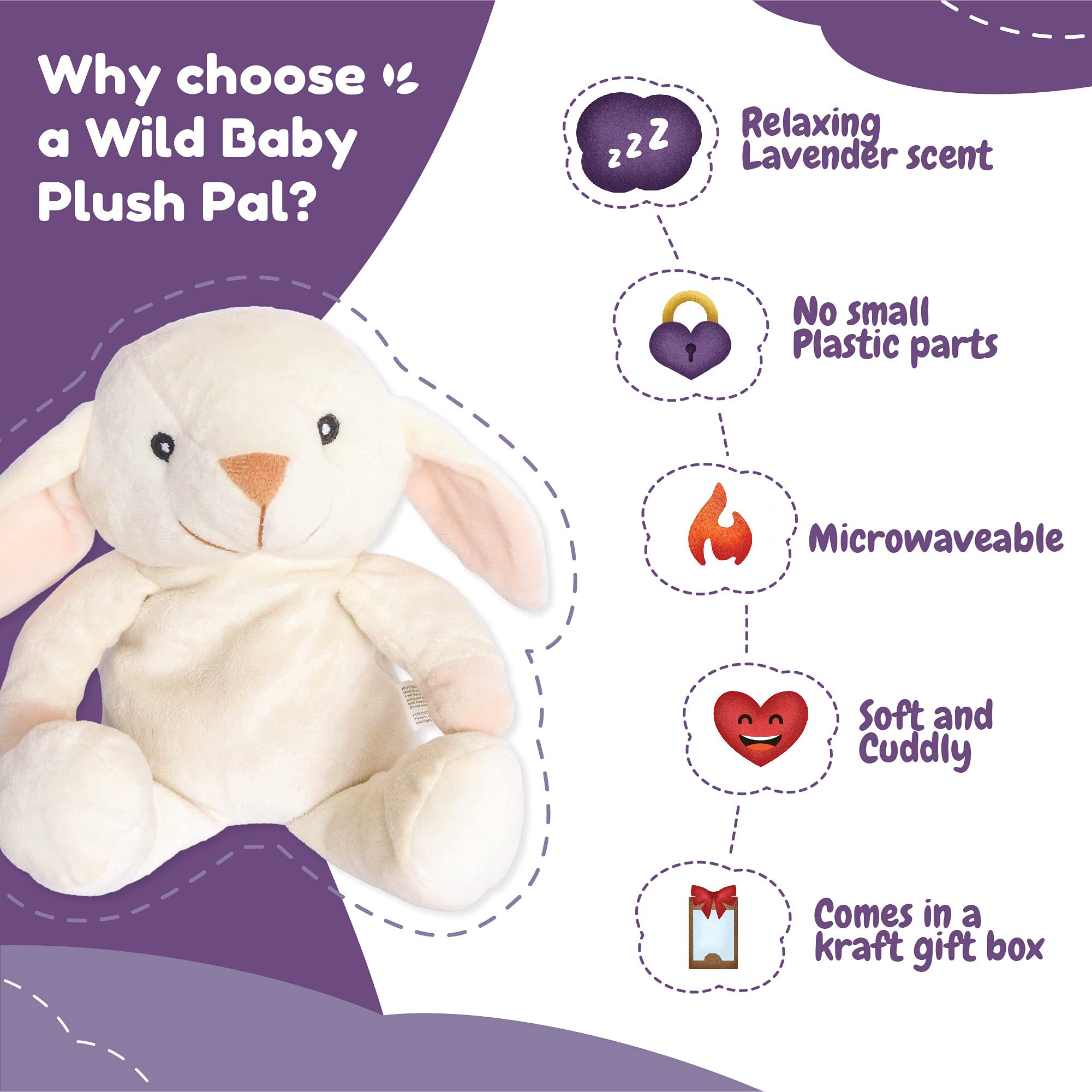 WILD BABY Rabbit Bunny Stuffed Animals, Warmie for Kids, 10 Inch, Microwavable, Heatable Clay Beads, Squishmallow Plush Pal with Dried Lavender Aromatherapy, Soft & Cuddly