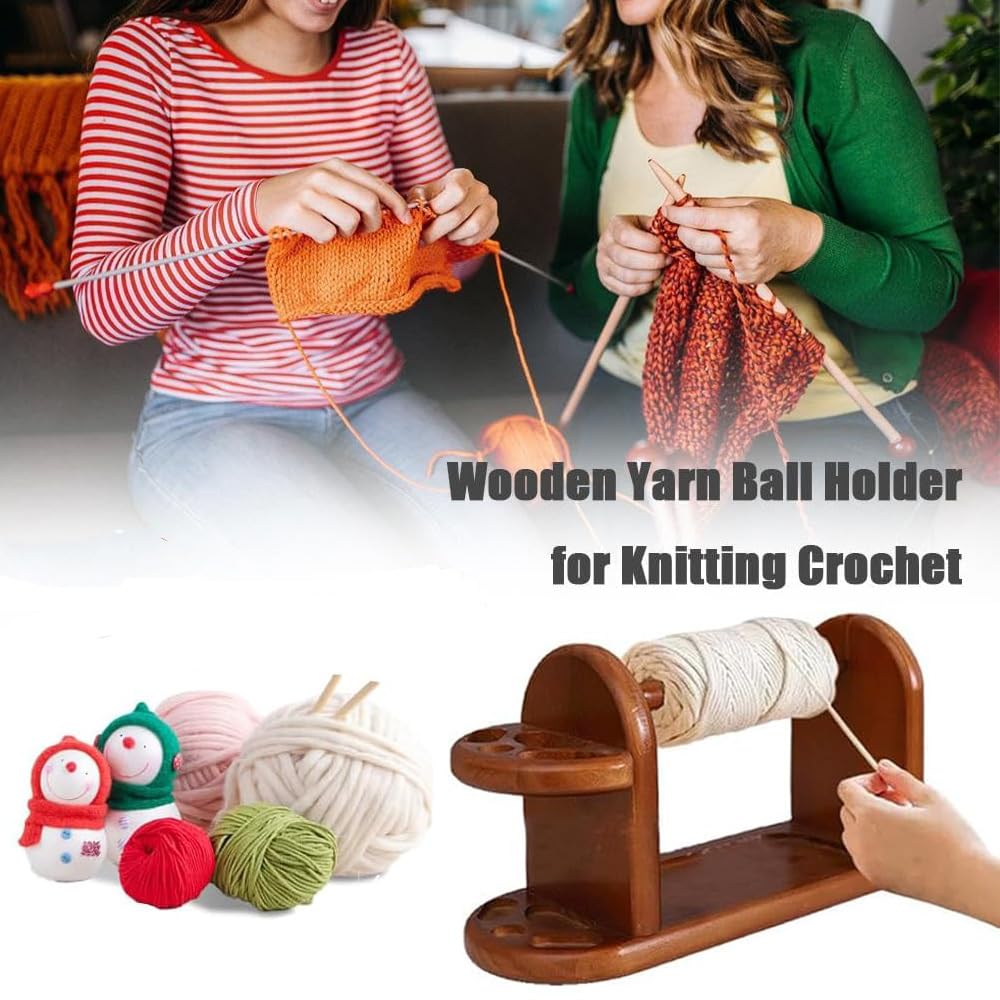 Generic Yarn Holder for Crocheting Wooden Yarn Rack Stand with Slots Yarn Storage Organizer Knitting & Crochet Supplies Horizontal Yarn Spinner Stable Yarn Ball Dispenser for Knitting Lovers, Brown