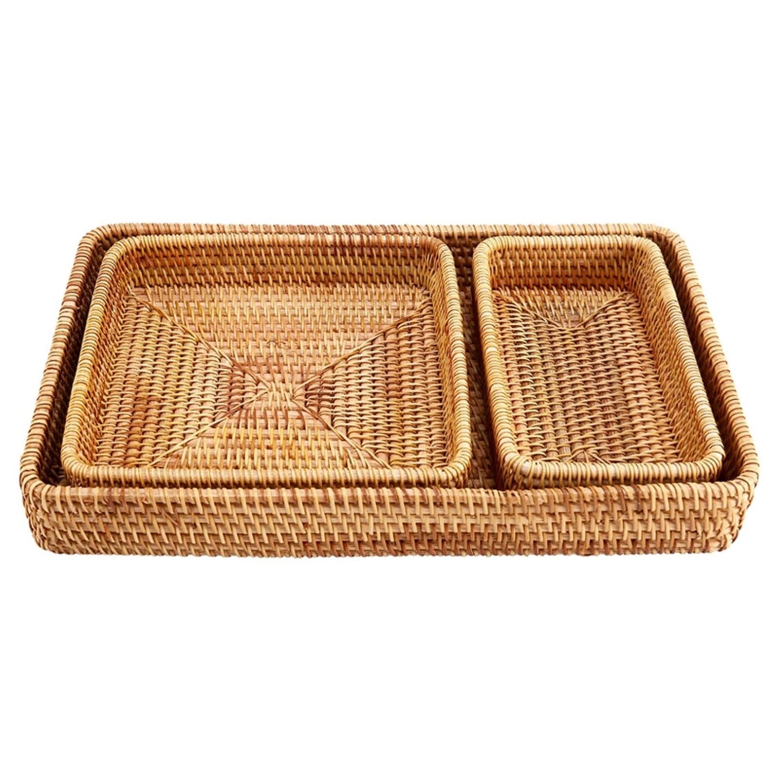 DEPILA Multifunctional,Food Tray Hand-Woven Storage Basket Rattan Storage Tray Wicker Baskets Bread Fruit Food Breakfast Display Box Home Decoration Tray (Size : Small)