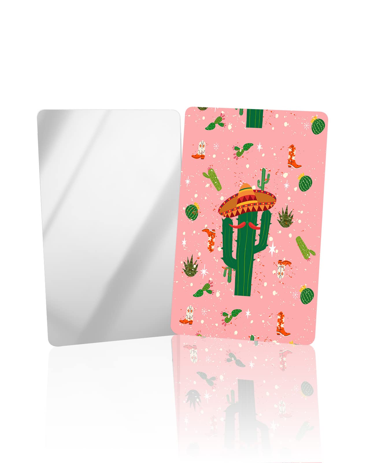 Green Cactus Small Compact Mirror for Purse, Tropical Western Cowboy Pink Travel Makeup Mirror for Women Men, Rectangular Handheld Compact Pocket Mirror 1 PCS