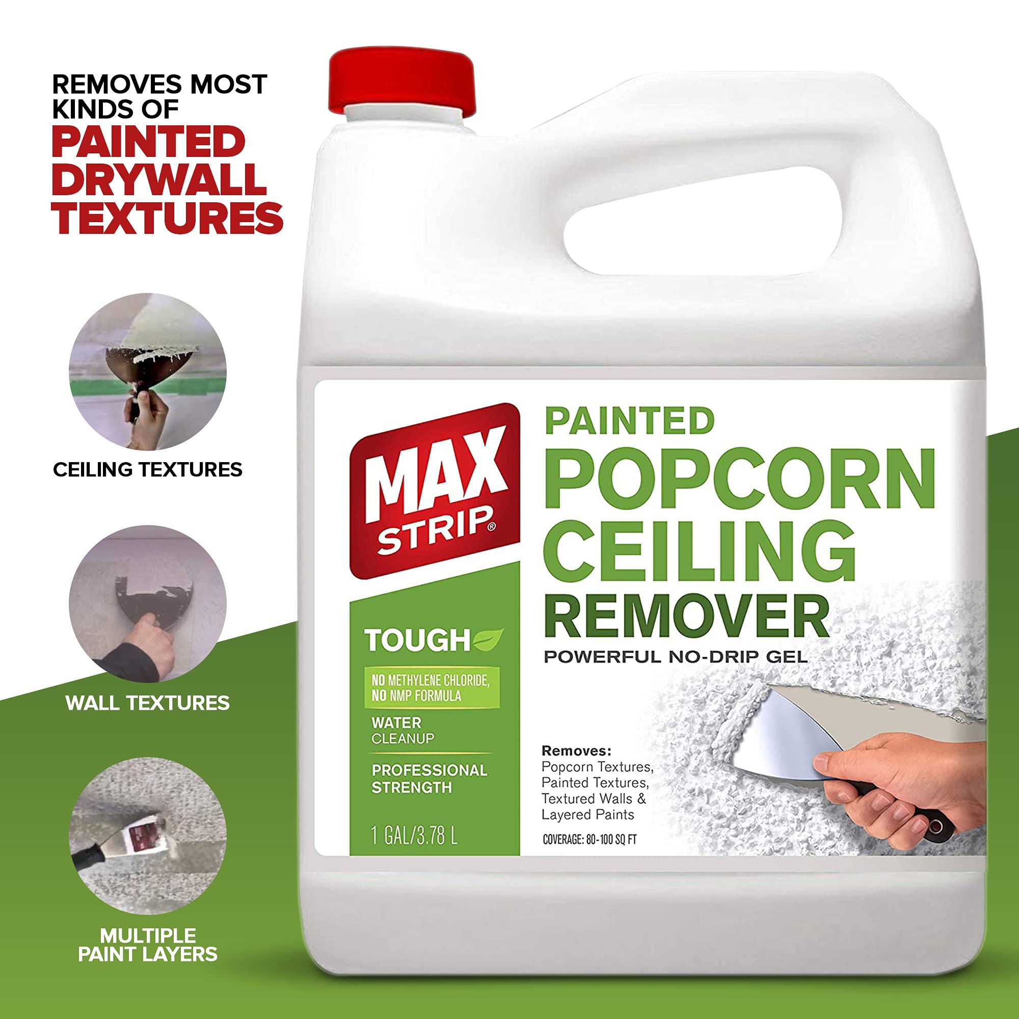 Max Strip Professional Strength Painted Popcorn Ceiling Remover - 1 Gallon - No Methylene Chloride No NMP Powerful No Drip Gel Formula