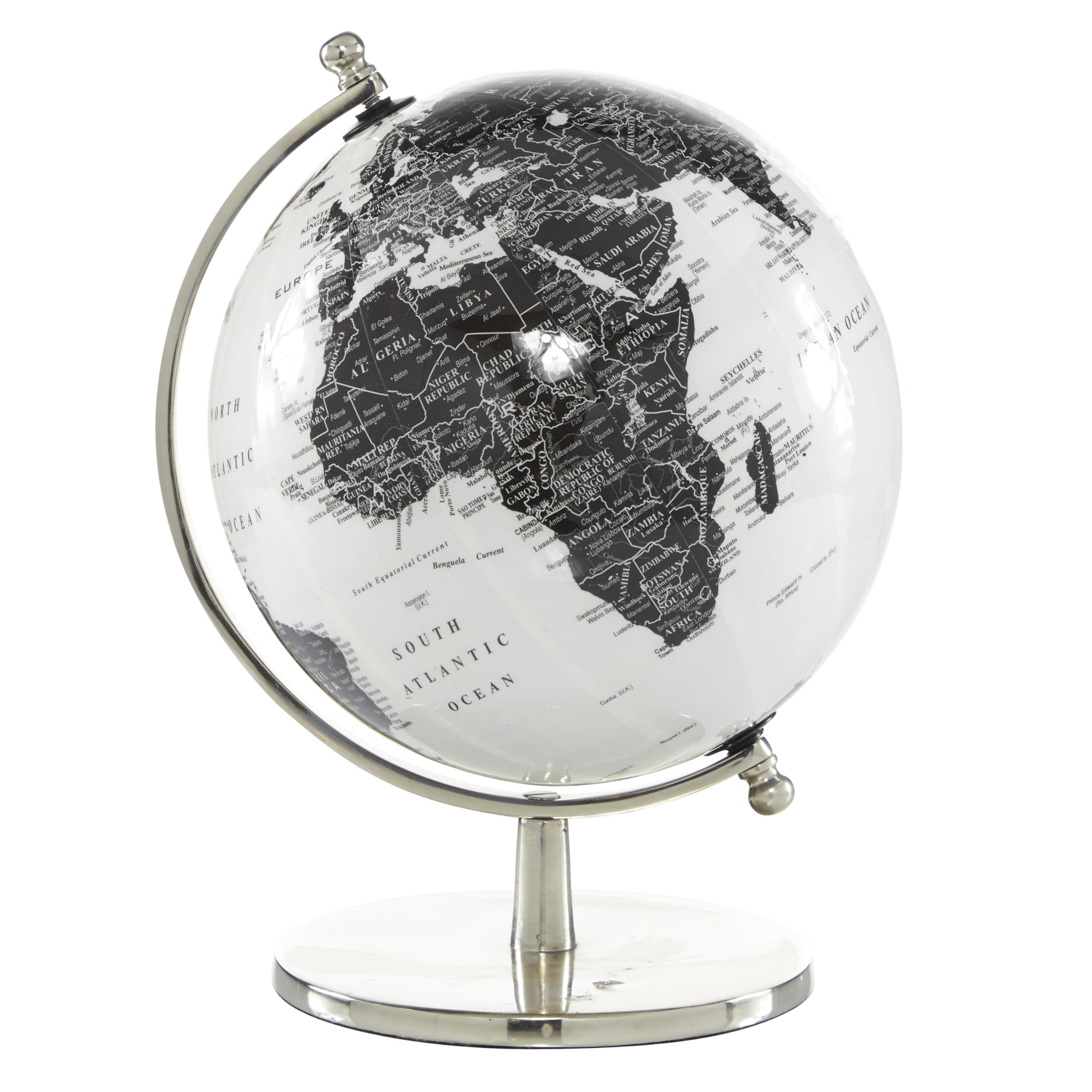 Deco 79 Traditional Aluminum Globe Educational, Geographic, Modern Desktop Decoration-for School, Home, and Office, SMALL SIZE, White