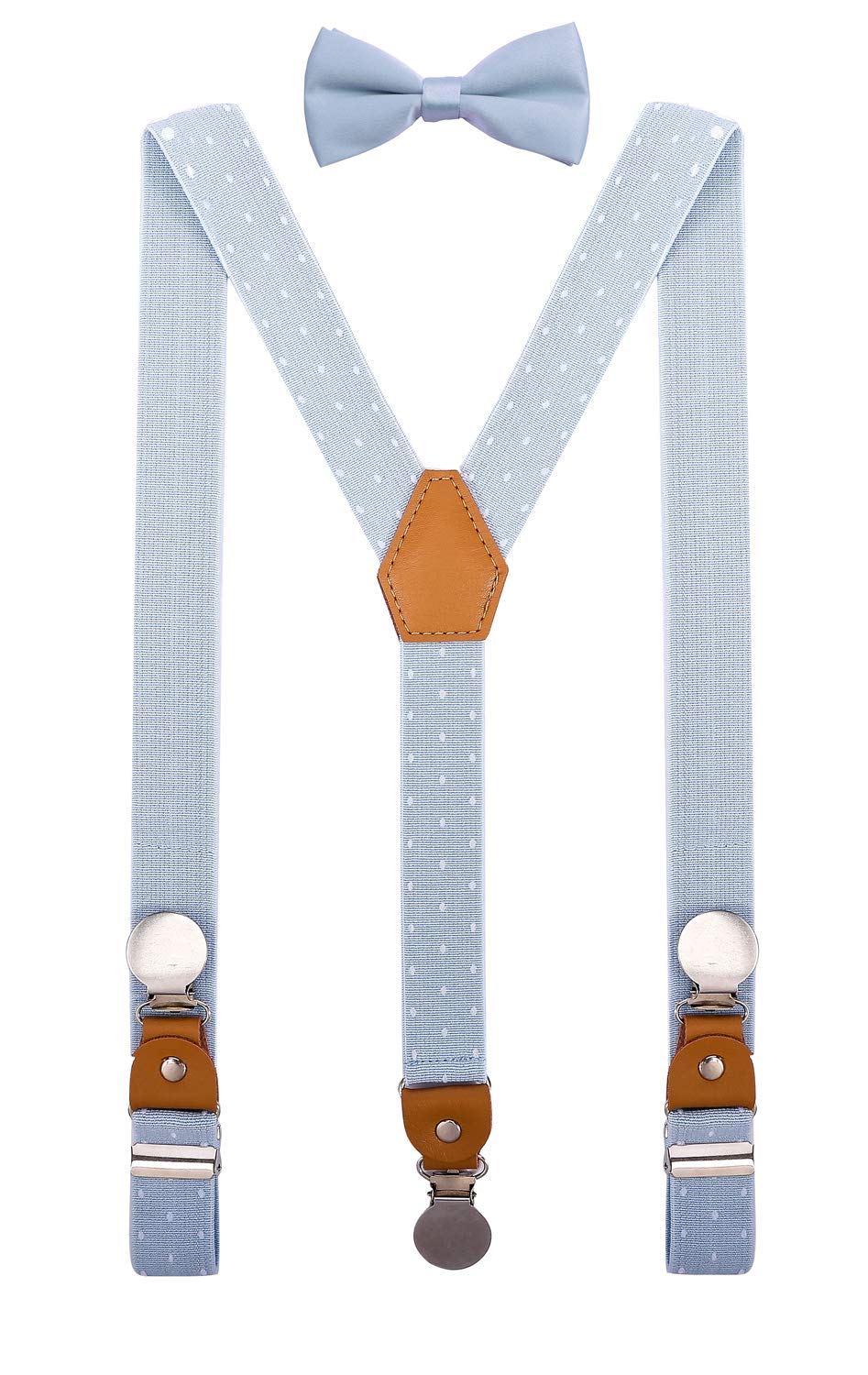 CEAJOO Little Boys' Suspenders and Bow Tie Set Adjustable with Round Metal Clips 30" Blue White Polka Dot