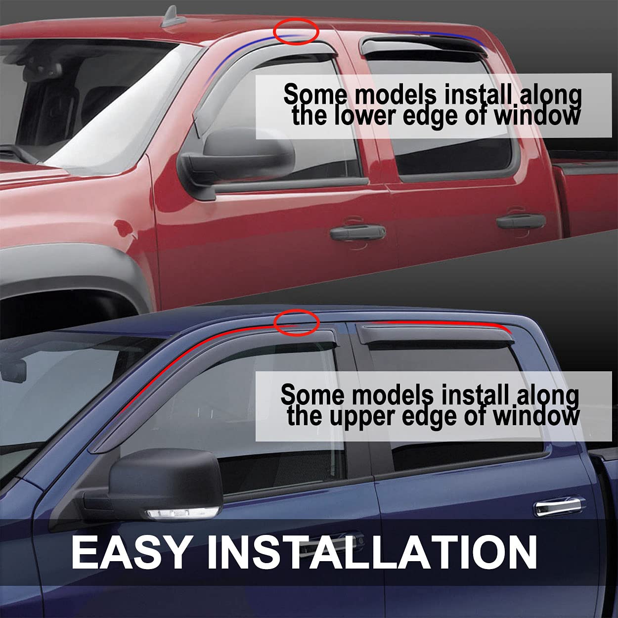 Deebior 94975 Side Window Deflector Visor Rain Guard,Outside Mount Tape-on Shatterproof Dark Smoke,4pc Window Shades fit for 2015-2020 Ford F-150 Crew cab, 2017-2020 F250/F350 Super Duty Crew cab