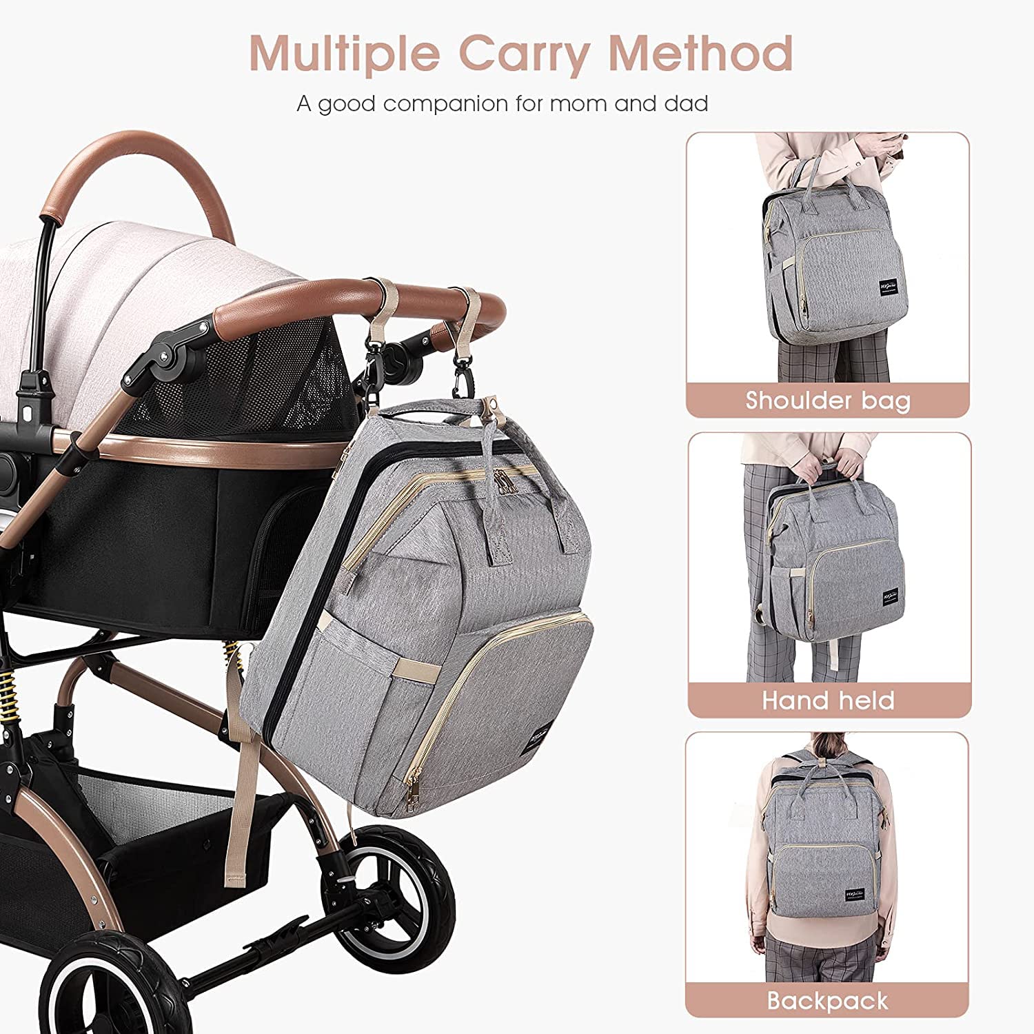 DERSTUEWE Diaper Bag Backpack,Baby Diaper Bags, Multifunctional diaper backpack Large Capacity (Charcoal Grey)