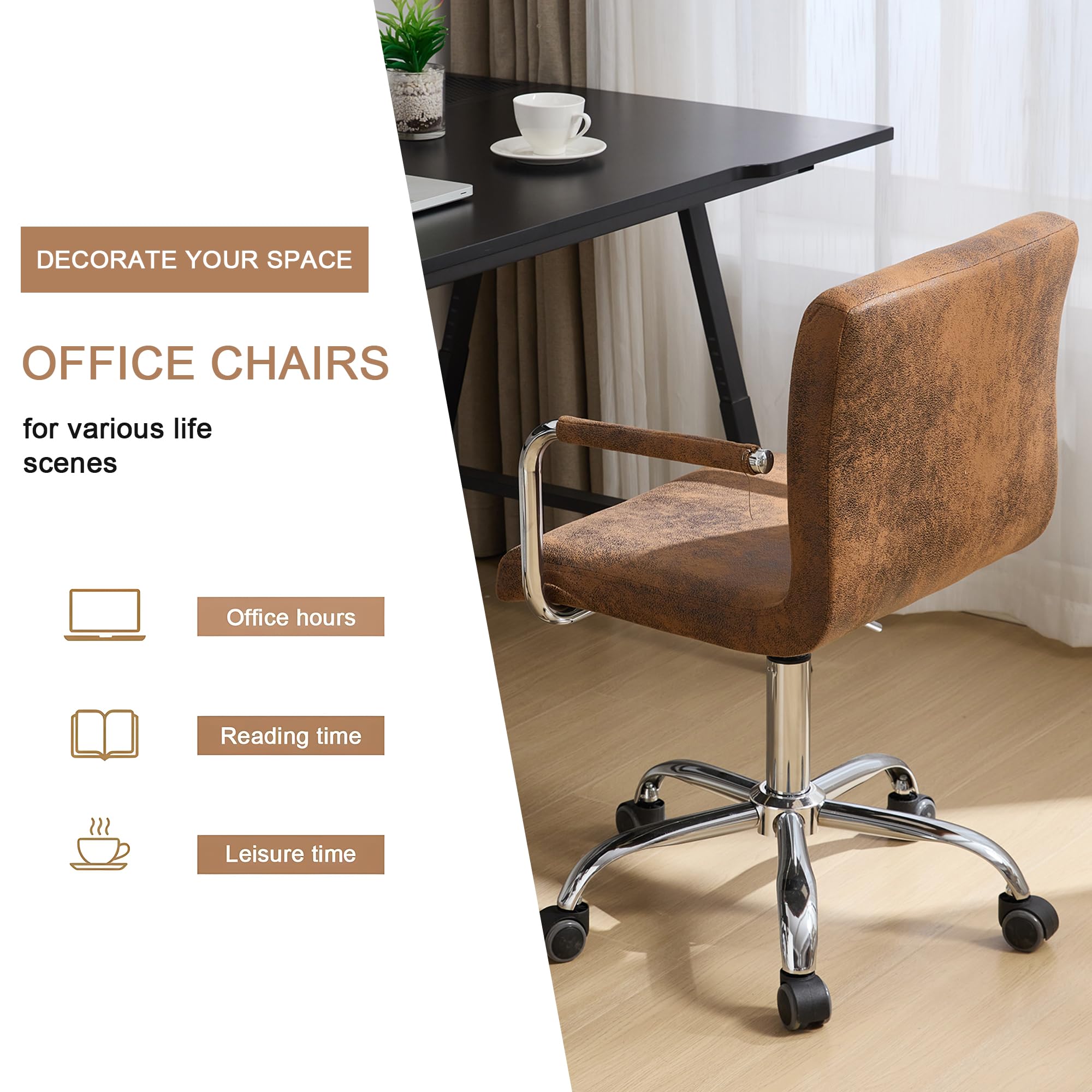 VECELO White Rolling Work Chair for Home Office Desk Adjustable Height with Wheels for Study/Task 360°Swivel, Mid Back, Set of 1