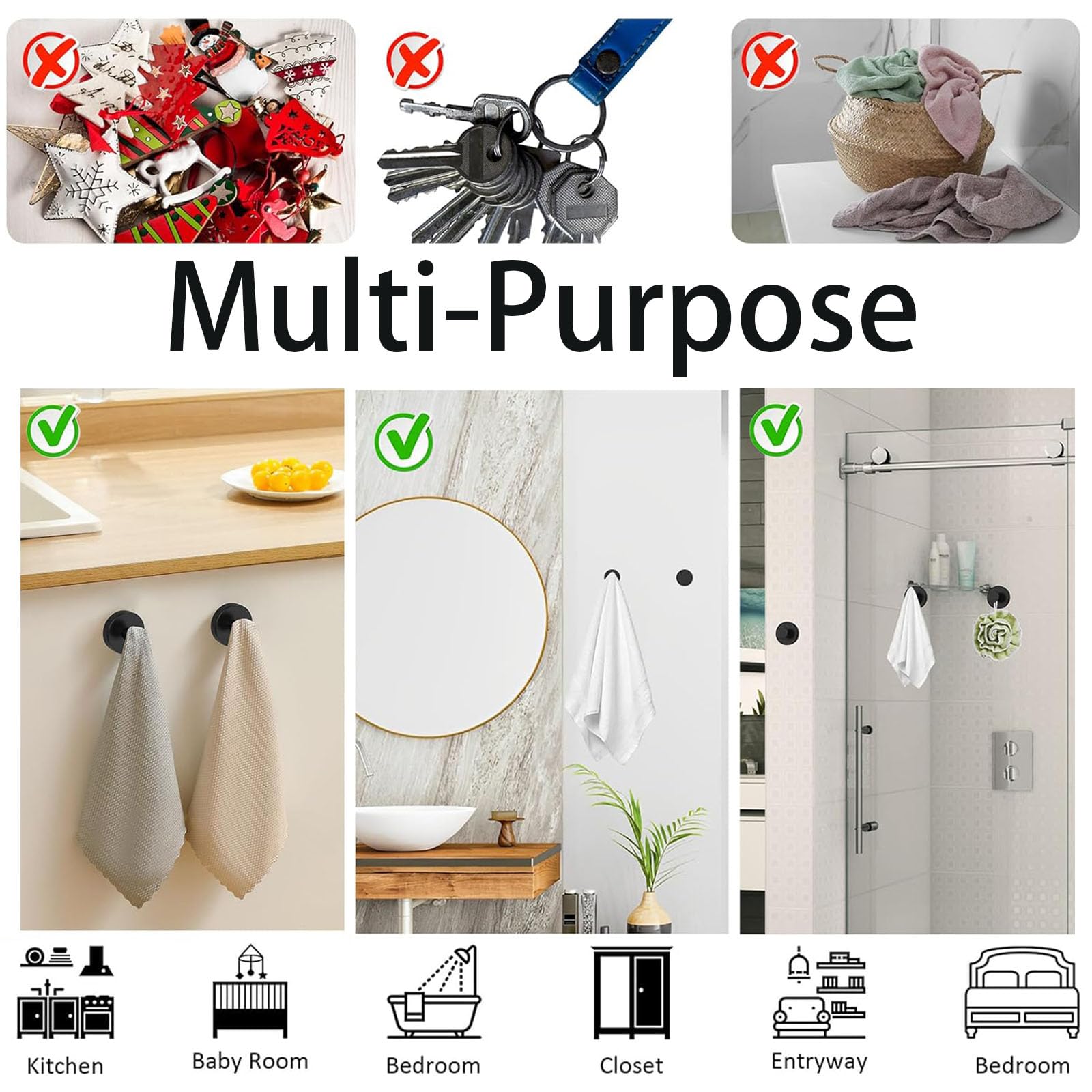 Luxe Hold No-Drill Hooks- 2024 New No Drill Hooks, Mounting on Glass Shower Doors, Mirrors, No Drill Hooks for Bathroom, Luxe Suction Cup Hooks (Silver/2pcs)