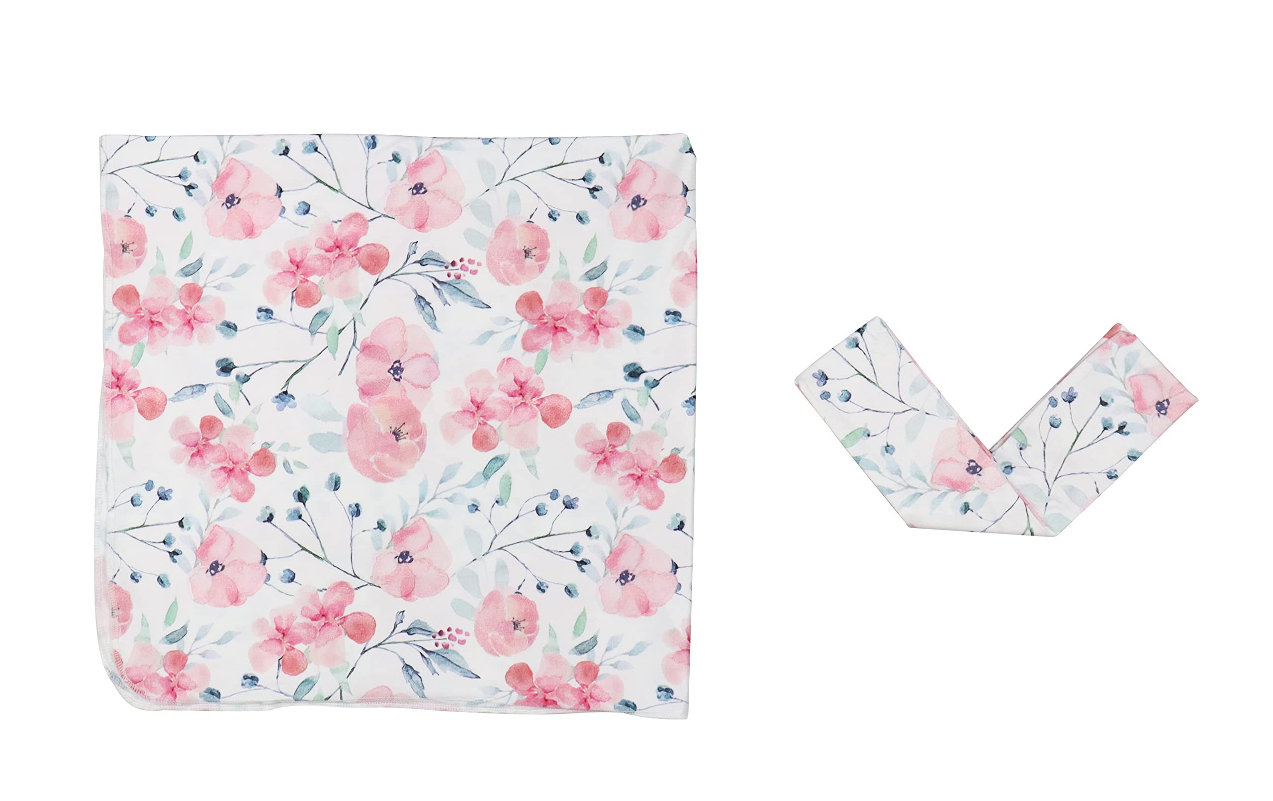 Giggle Angel Baby Receiving Blanket Swaddle Blanket Infant Wrap Pink Floral Pattern with Matching Bowtie (Pink)