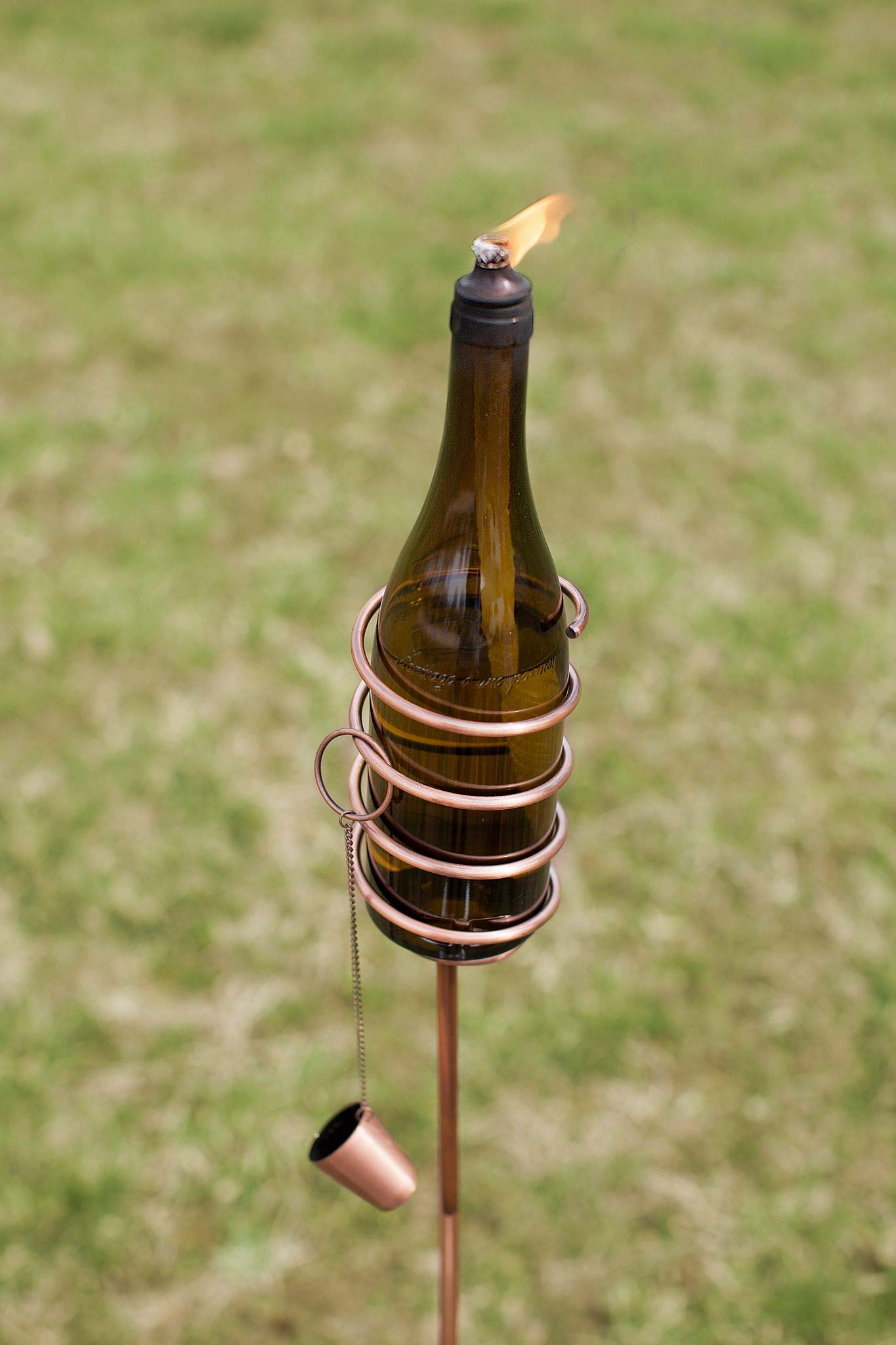 Oenophilia Afterglow Garden Stake Wine Bottle Wick Candle Holder Torch - Copper