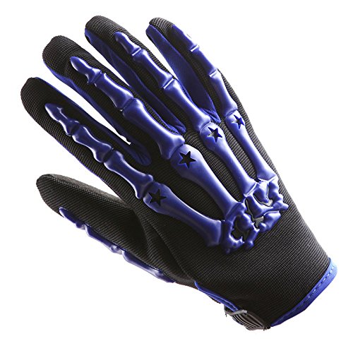 WOW Youth Motorcycle Full Face Helmet Street Bike BMX MX Kids Shark Blue + MX Skeleton Glove Bundle