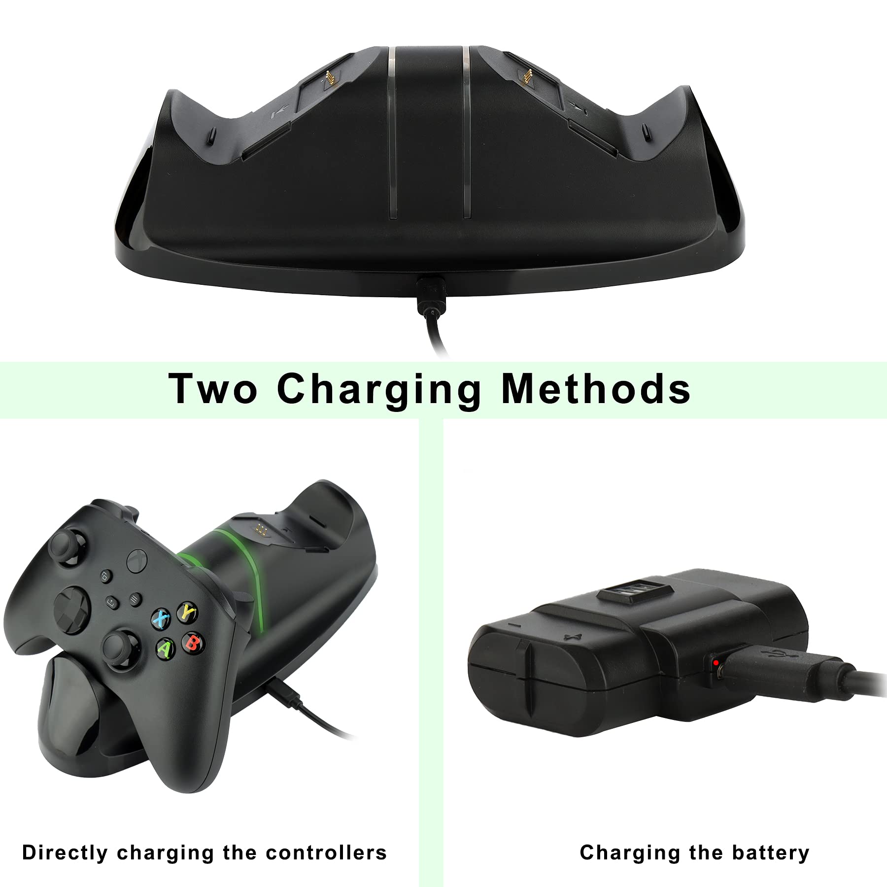 Controller Charger for Xbox Series X|S, Dual Charging Dock Compatible with Xbox Series X/Series S/One/One X/One S Elite with 2 Battery Packs, 4 Battery Covers, 8 Thumb Caps, Skin and Charging Cord