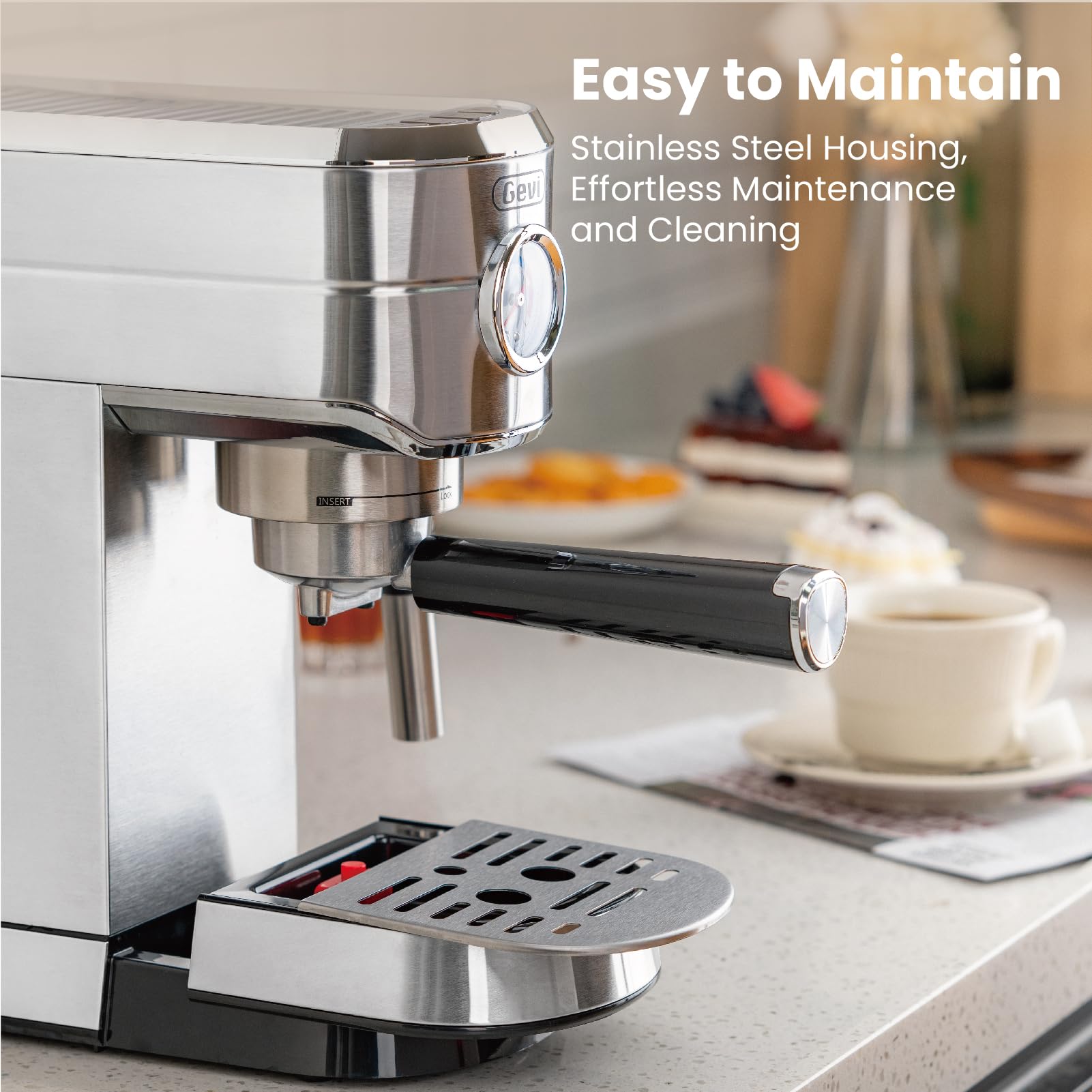 Gevi Espresso Machine 20 Bar with Auto Milk Frother, Professional Espresso Maker with Adjustable Shot Volume, Compact Cappuccino & Latte Machine, Stainless Steel, Gift for Coffee Lover, Home Baristas