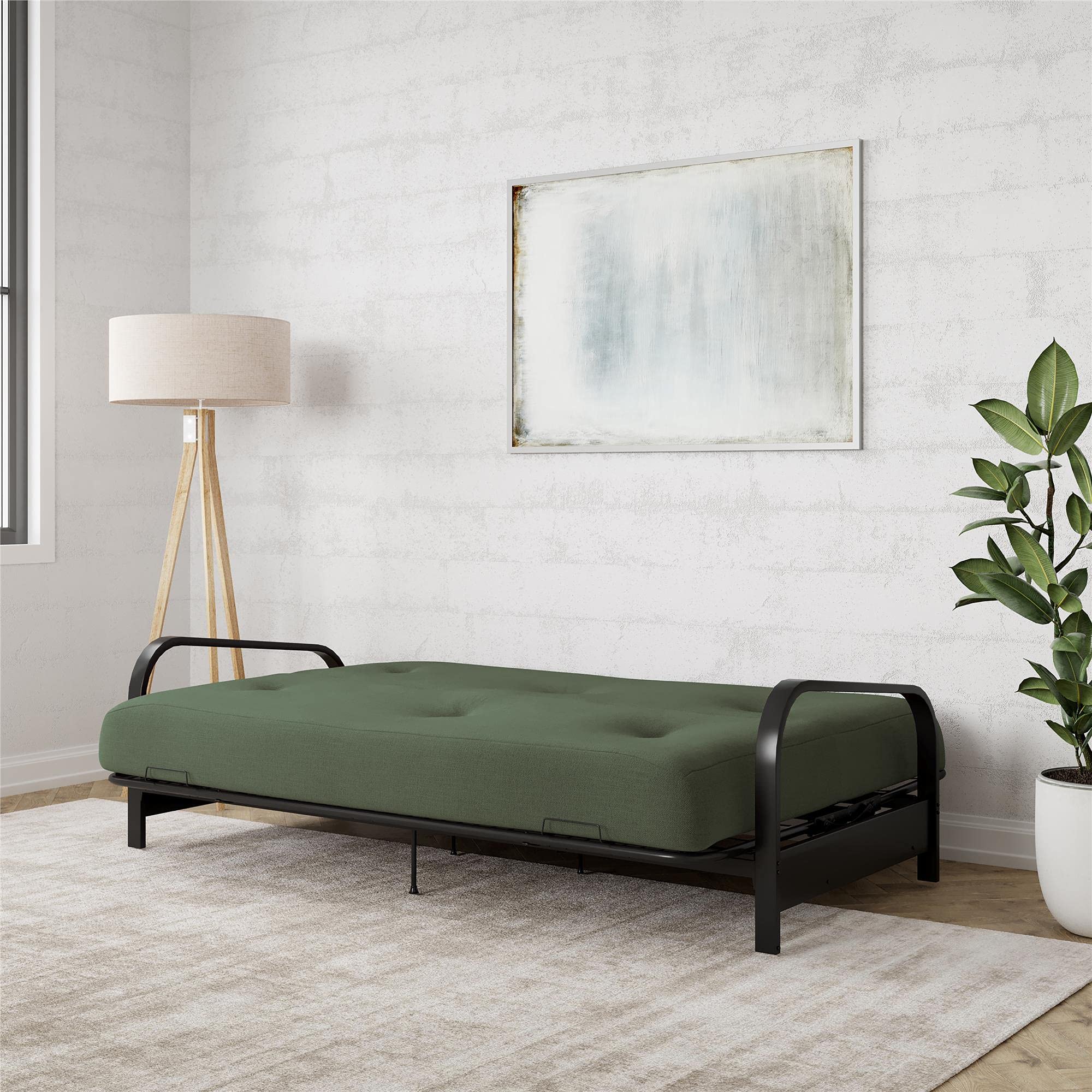 DHP Brax Black Metal Arm Full Size Frame with 6” Thermobonded High Density Polyester Fill Futon Mattress