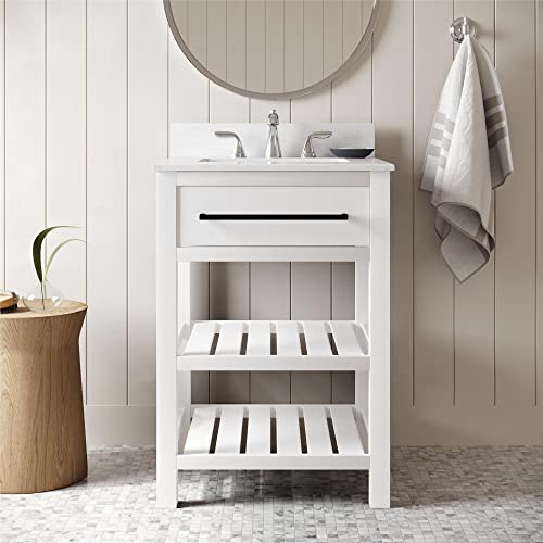 DHP Camden 24” Bathroom Vanity, White with Black Towel Rack