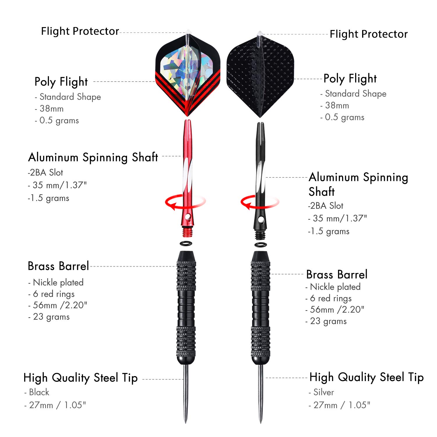 centaur 6 Pack Steel Tip Darts, Professional Metal Dart Tips Set 22 Grams with Aluminum Shafts and 2 Style Flights + Dart Sharpener + Dart Case…
