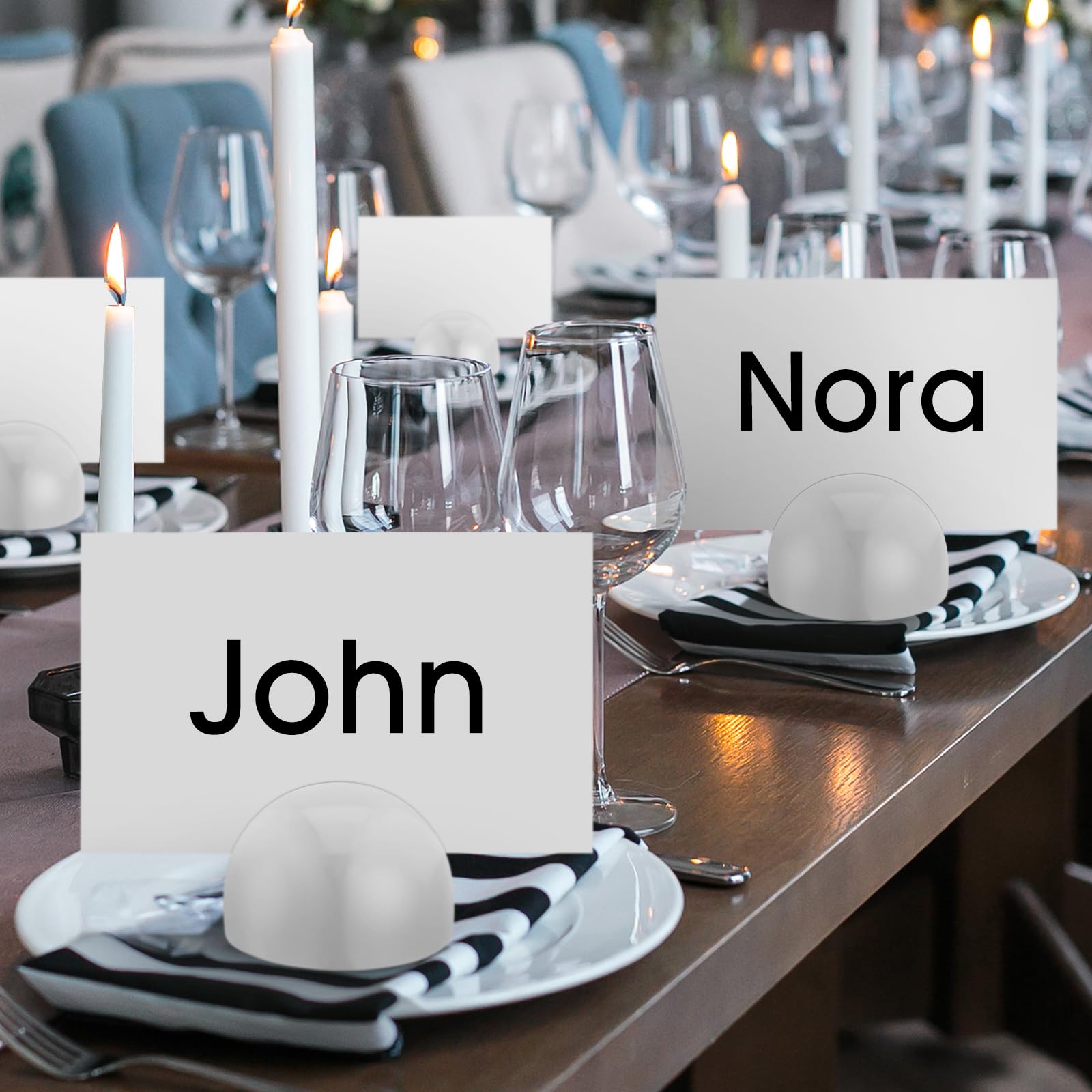 Geyoga 50 Pcs Table Number Holder Round Table Number Stands Modern Place Card Holders White Table Number Holders Wood Table Number Clips for Wedding Reception Anniversary Party Events Banquet Picture