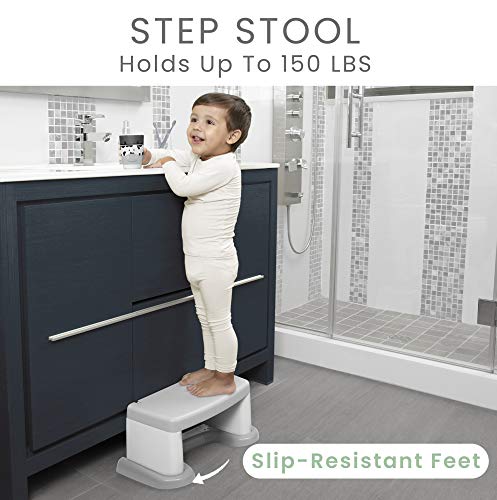 Delta Children PerfectSize 3-in-1 Convertible Sink, Step Stool and Bath Toy for Toddlers/Kids - Perfect for Potty Training, White/Grey