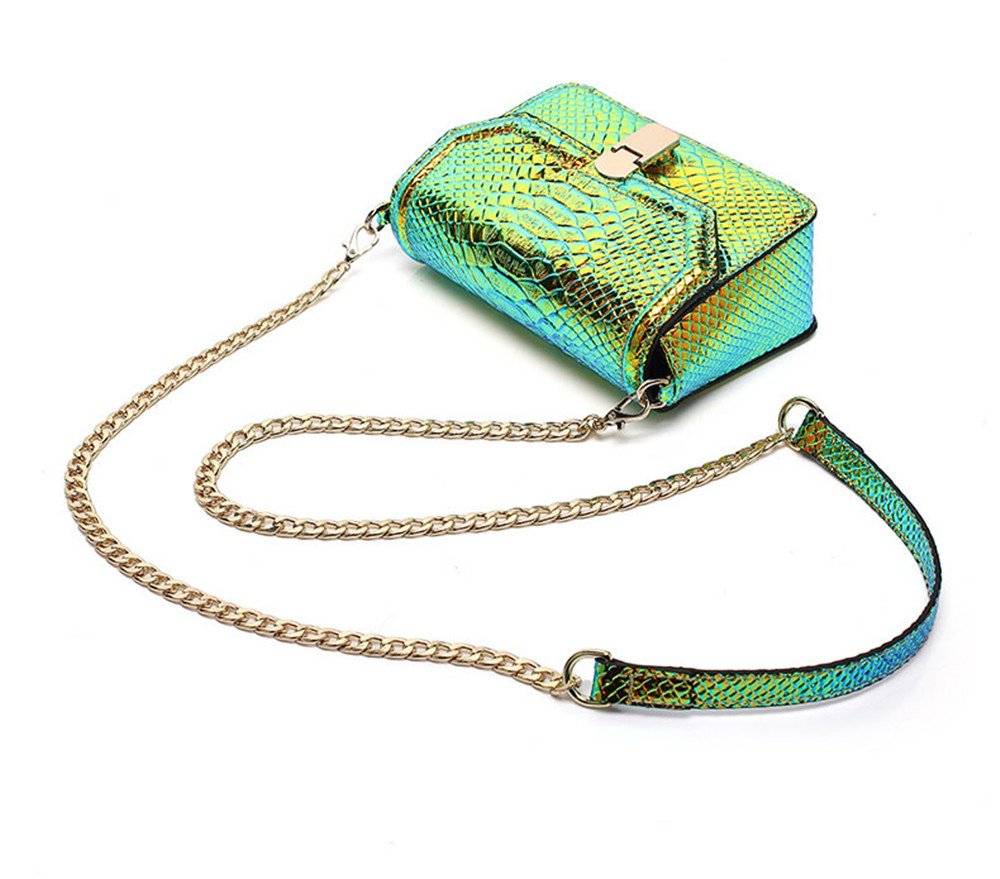 Yair Yangtz Holographic Snakeskin Crossbody Bag Shoulder Bag Women's Hologram Leather Purse (S Green)