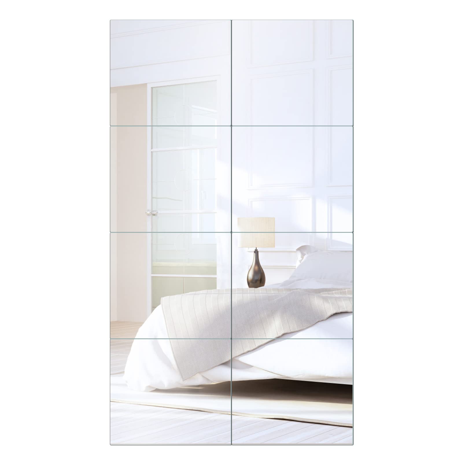 Coo-Drill Mirror Tiles Home, 14'' x 12'' Frameless Wall Mounted Mirror(8Pcs), Glass Wall Mirror for Home Gym, Door, Bedroom, Living Room