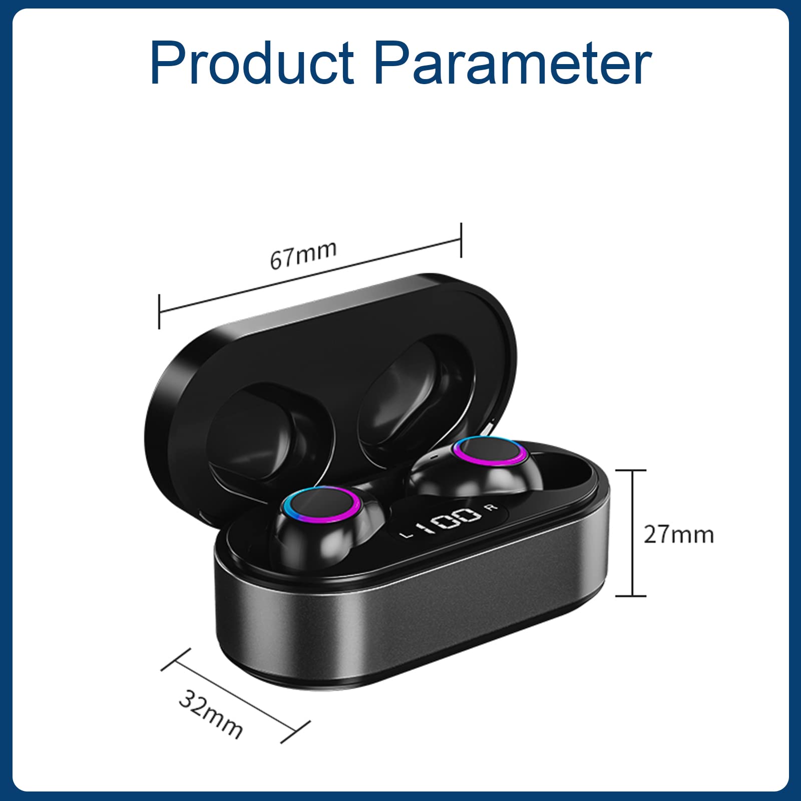 Q&F Tech F12 True Wireless Earbuds, LED Touch Bluetooth 5.2 Earphone, Intelligent Digital Display TWS Headset, Mini Sports in-Ear Headphone, Waterproof/Sweat-Proof, Small/Mini Size_Black