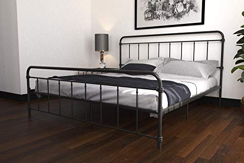 DHP Winston Metal Platform Bed with Rustic Design and Curved Edge Headboard and Footboard, Adjustable Base Height for Underbed Storage, No Box Spring Needed, King, Black
