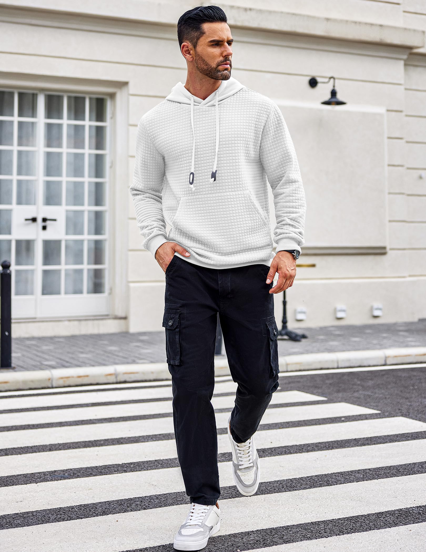 COOFANDY Men's Novelty Pullover Hoodie Long Sleeve Casual Sweatshirt with Pocket White XX-Large